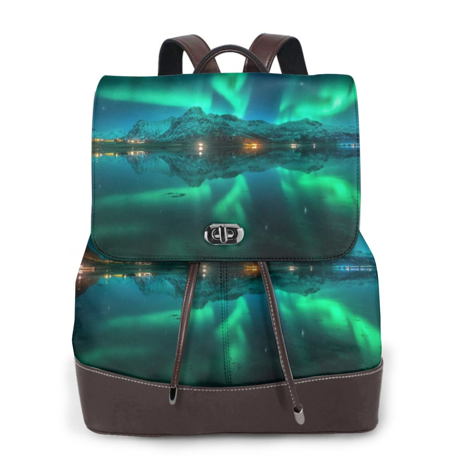 Honeii Northern Lights rint Leather Backpack,Trendy Leather Backpack,PU ...