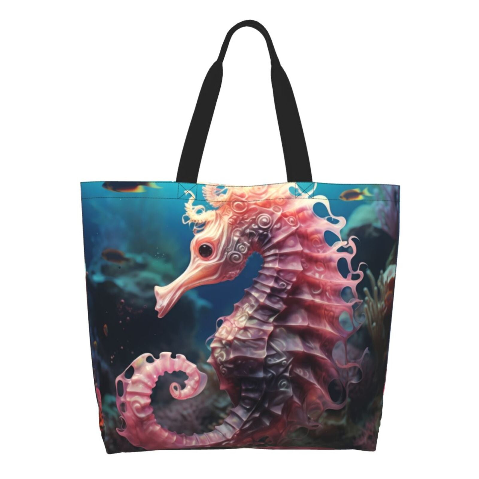 Honeii Ocean Seahorse Print Tote Bag for Women, Foldable Tote Bag Large ...