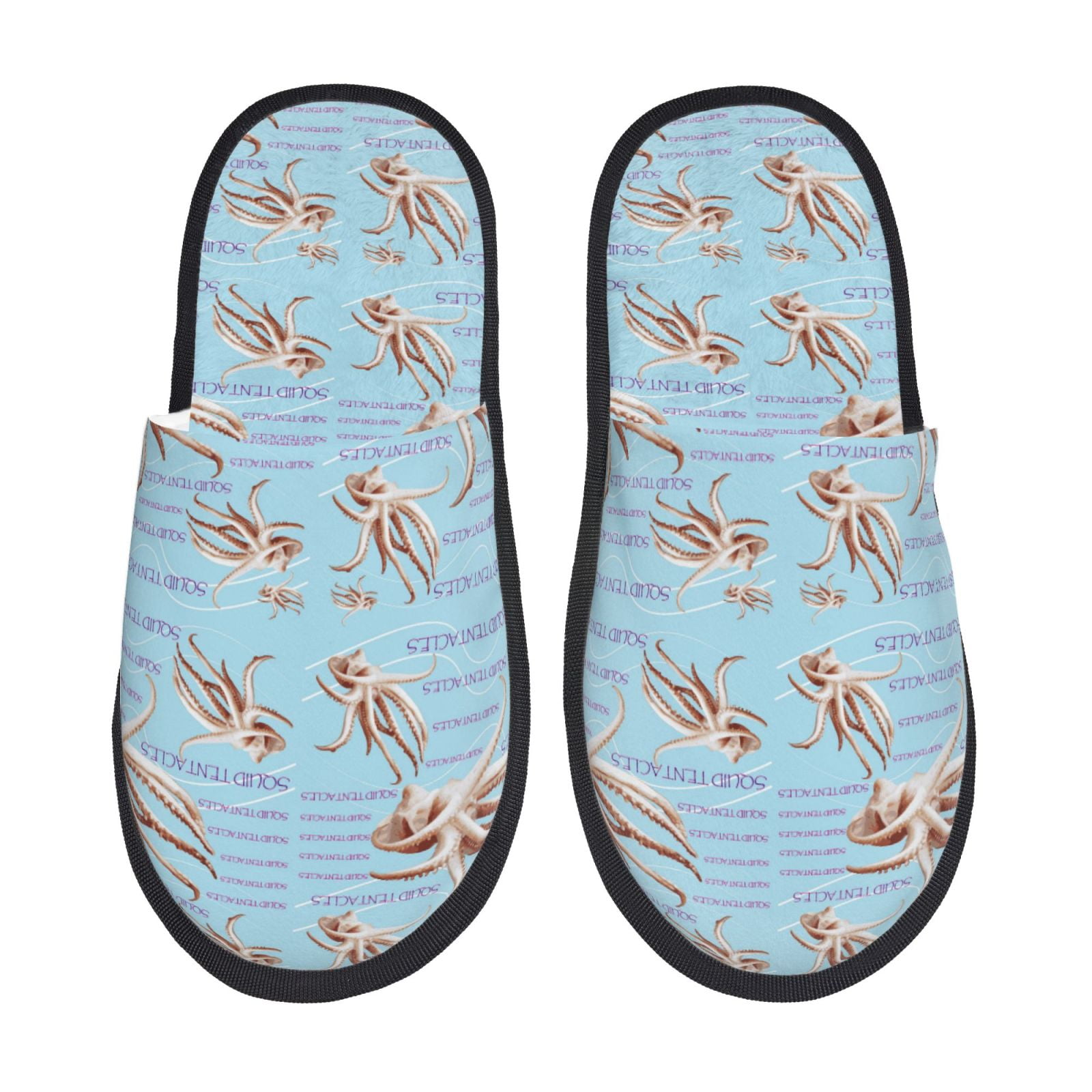 Honeii Octopus Print Furry Slippers Bedroom Slippers for Women and Men ...
