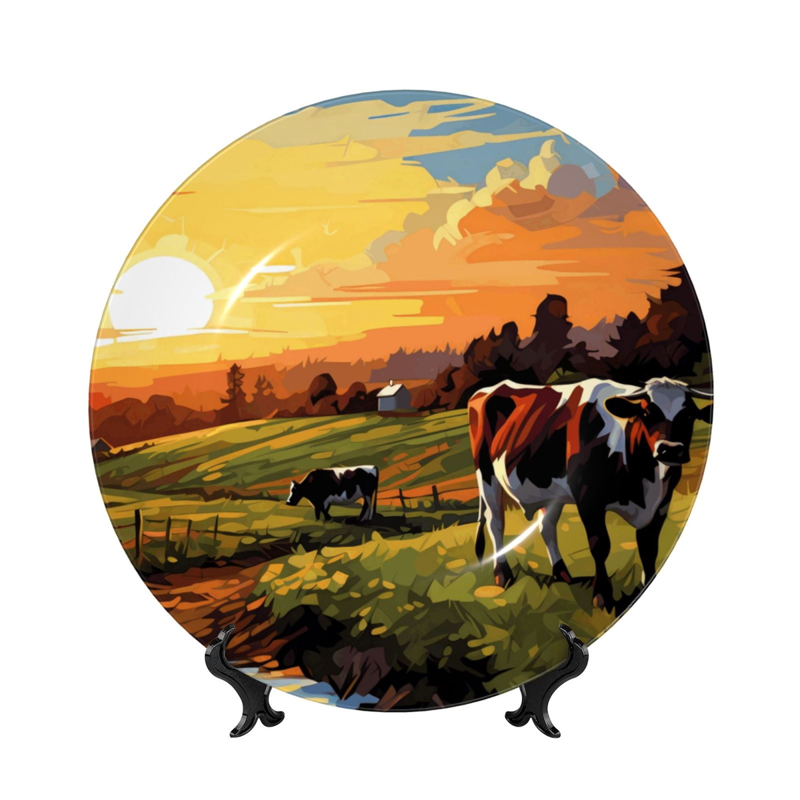 Honeii Oil Painting Style Pasture Cow Print Elegant Bone China ...