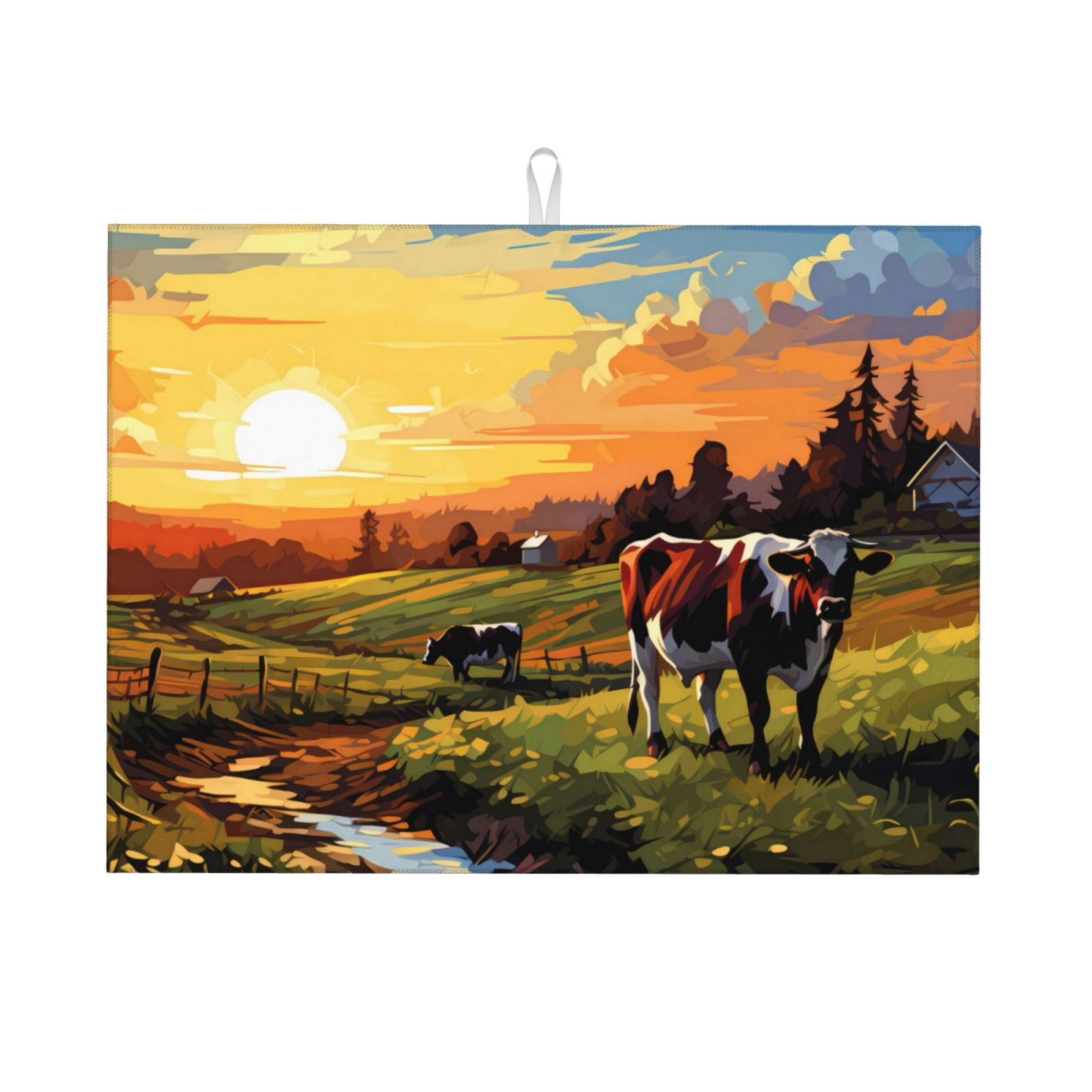 Honeii Oil Painting Style Pasture Cow print Super Absorbent Coffee Bar ...