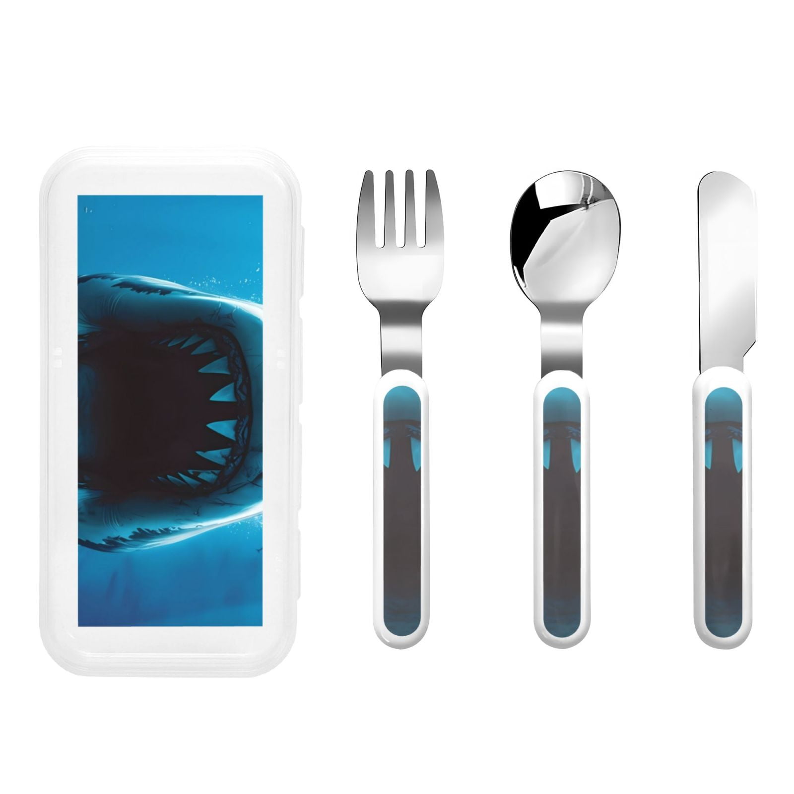 Honeii Open-Mouthed Shark Print Children's Knife, Fork And Spoon Set ...