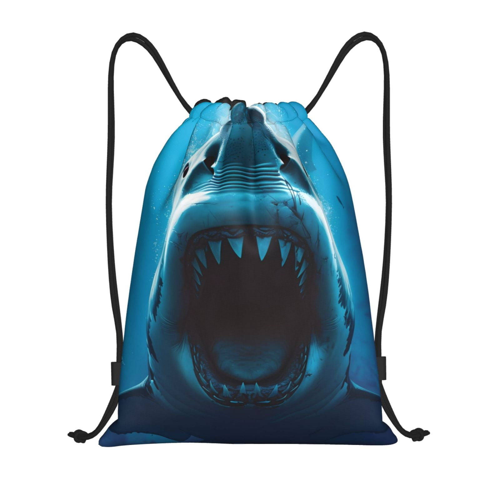 Honeii Open-Mouthed Shark Print Drawstring Backpack,Drawstring Bags ...