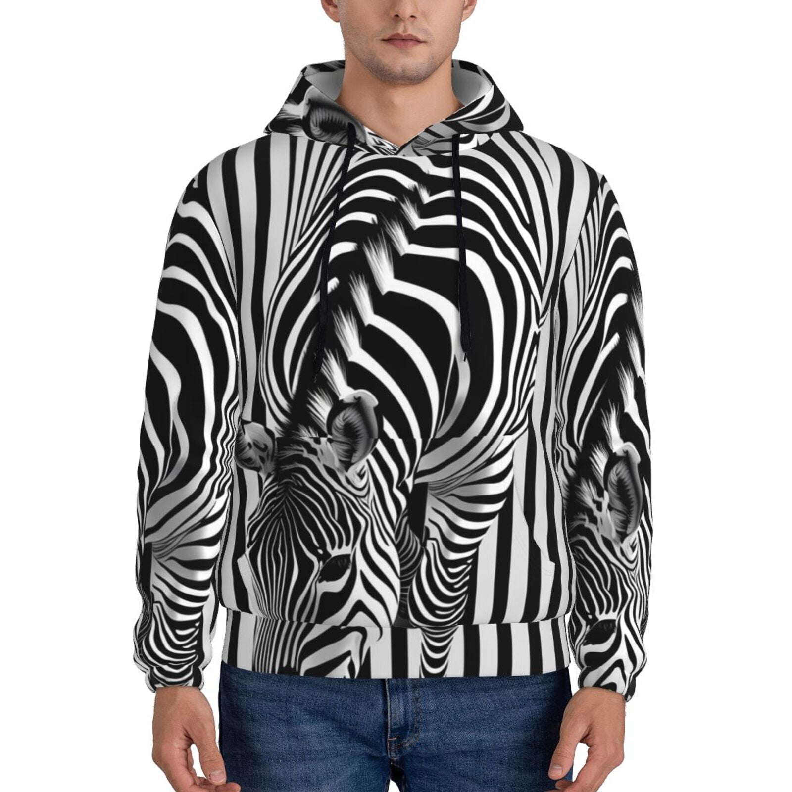 Honeii Optical Zebra Illusion Pattern Mens Hoodies Men's Loose Sleeve Sweatshirt,Pullover Hooded ...