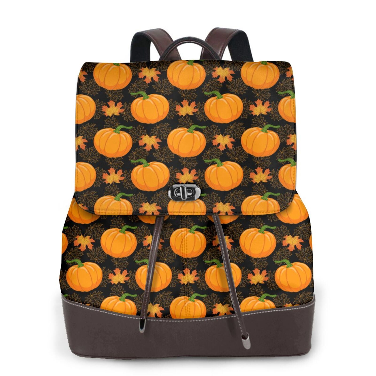Honeii Orange Pumpkin And Autumn Maple rint Leather Backpack,Trendy ...