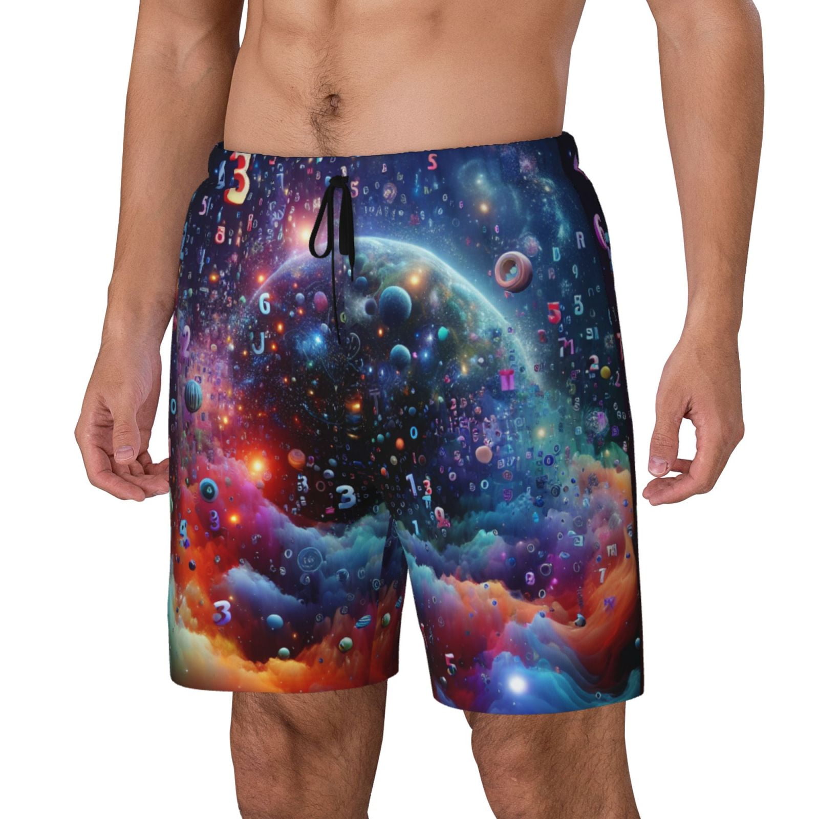 Honeii Outer Space Floating Numbers And Letters Print Men's Swim Shorts ...