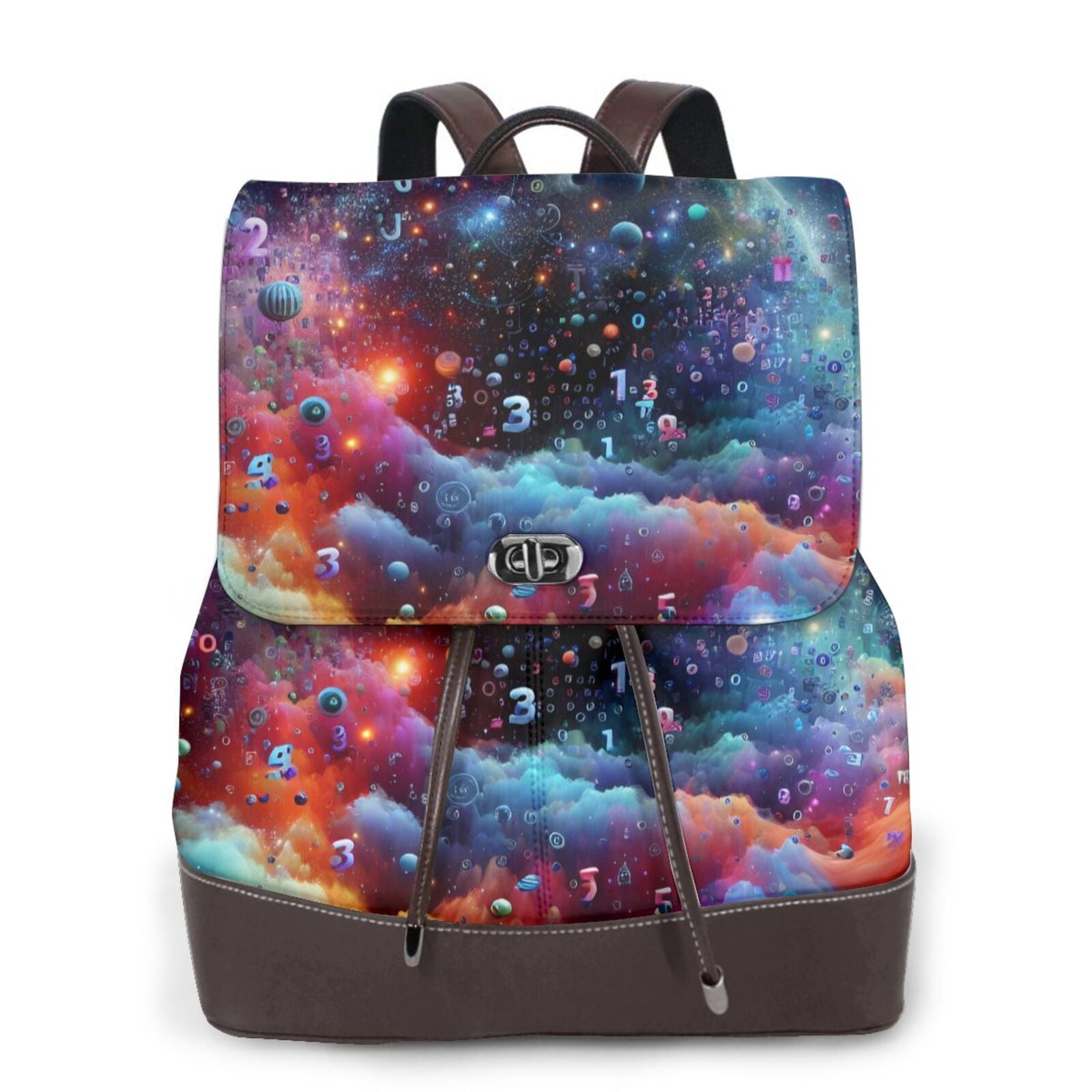 Honeii Outer Space Floating Numbers And Letters rint Leather Backpack ...