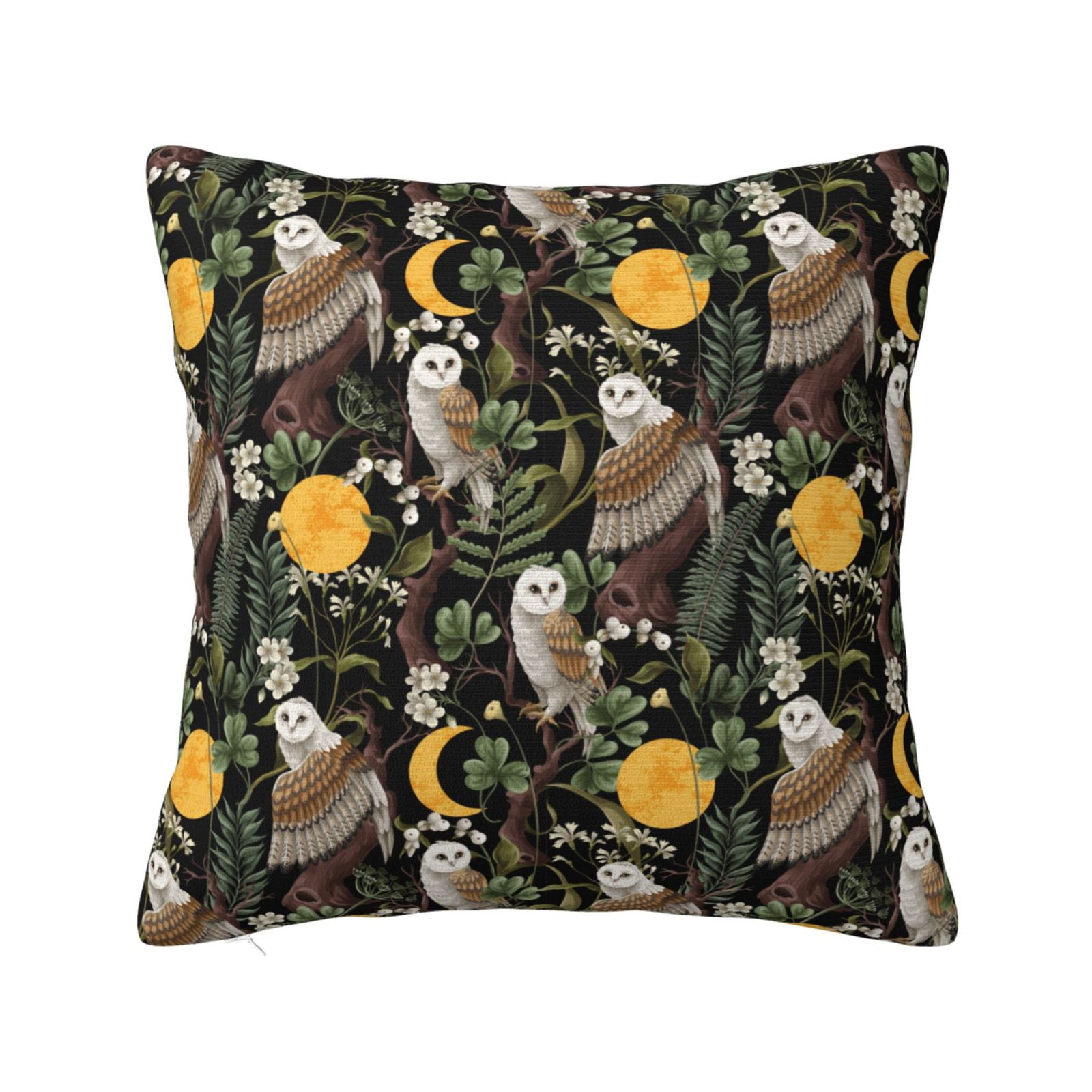 Honeii Owls And Plants Print Throw Pillow, Square Decorative Pillow ...