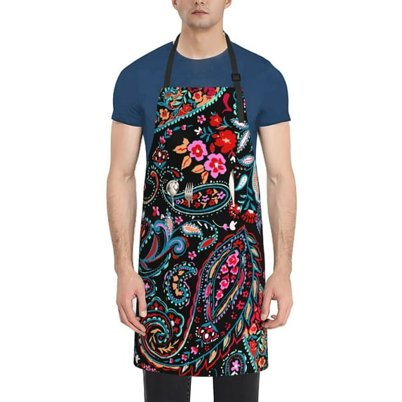 Honeii Paisley Print Waterproof Apron, Adjustable Kitchen Apron with ...