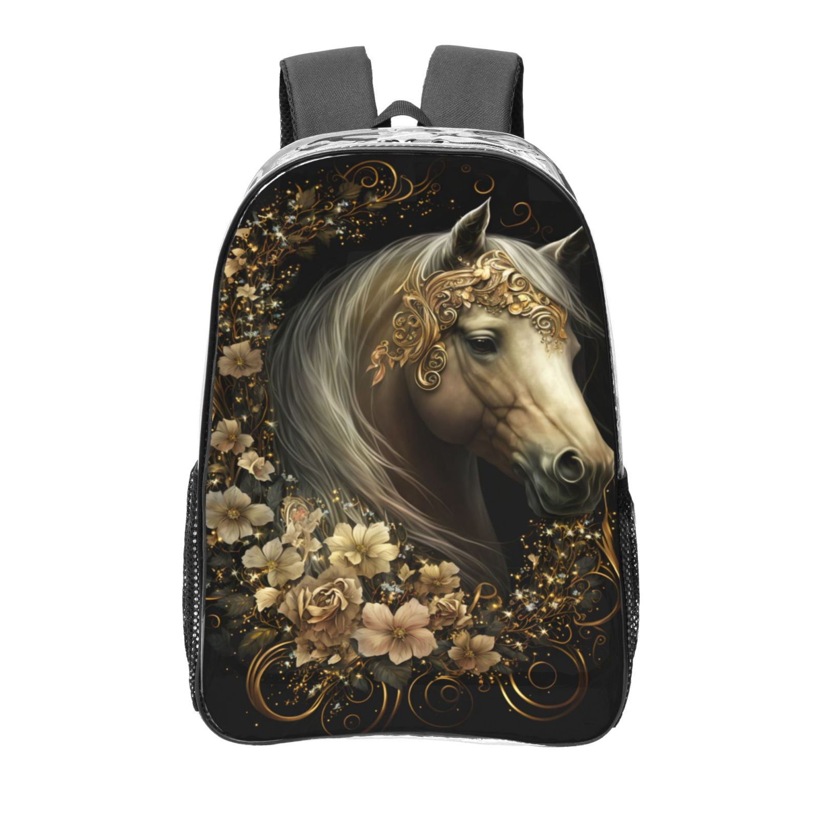 Honeii Palatial Gold Pattern Horse Print Clear Backpack Heavy Duty ...