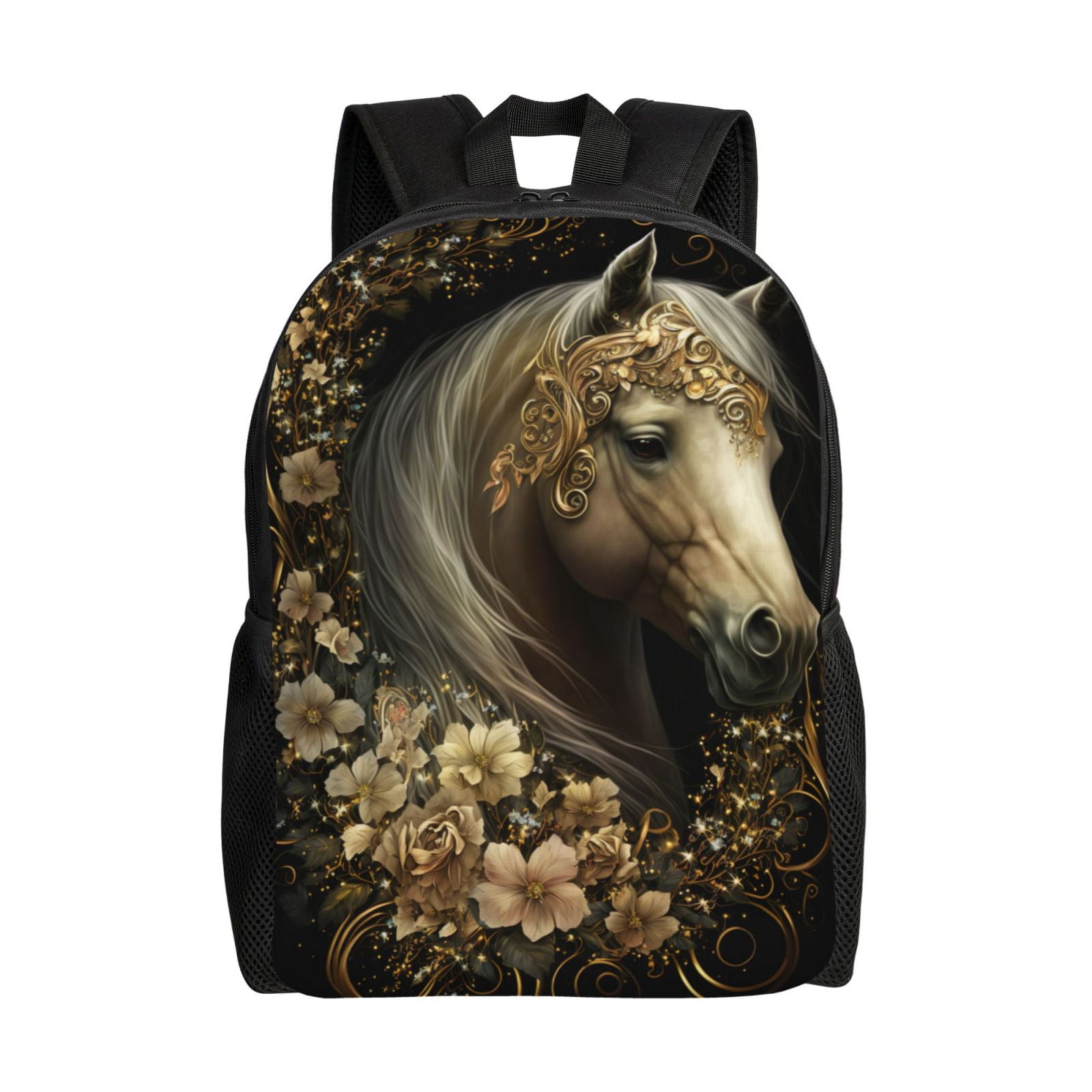 Honeii Palatial Gold Pattern Horse Print Laptop Backpack for Work ...
