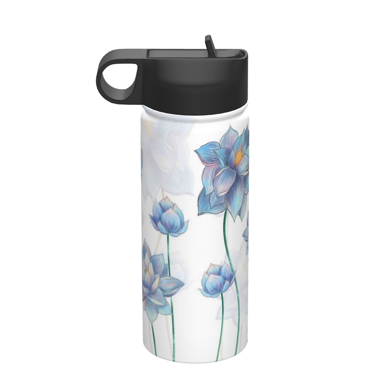 Honeii Pale Blue Lotus Flowers Print 18 oz Insulated Water Bottle with ...