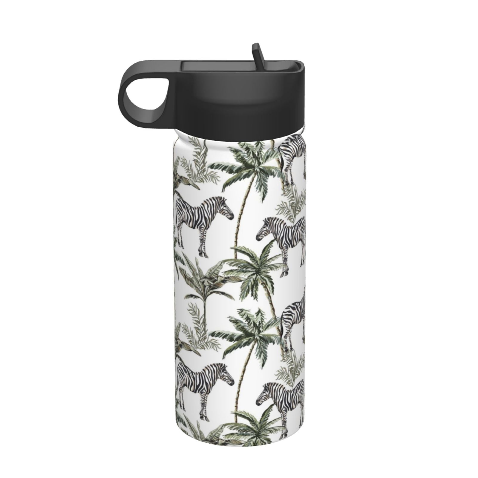 Honeii Palm Trees Zebra Print 18 oz Insulated Water Bottle with Straw ...