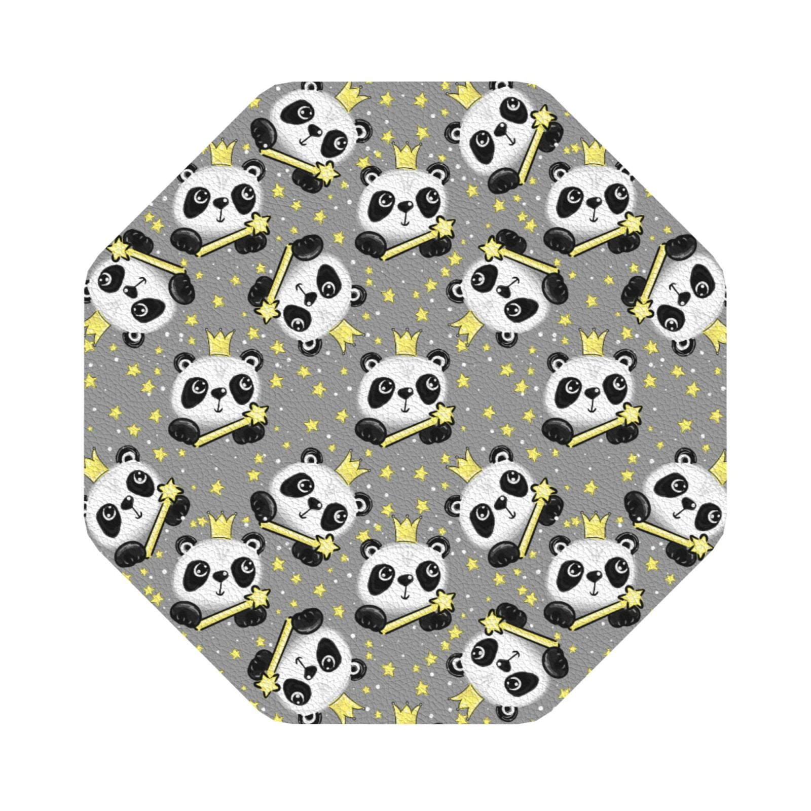 Honeii Panda With Crown And Stars Print Leather Coaster Set of 6, Ideal ...