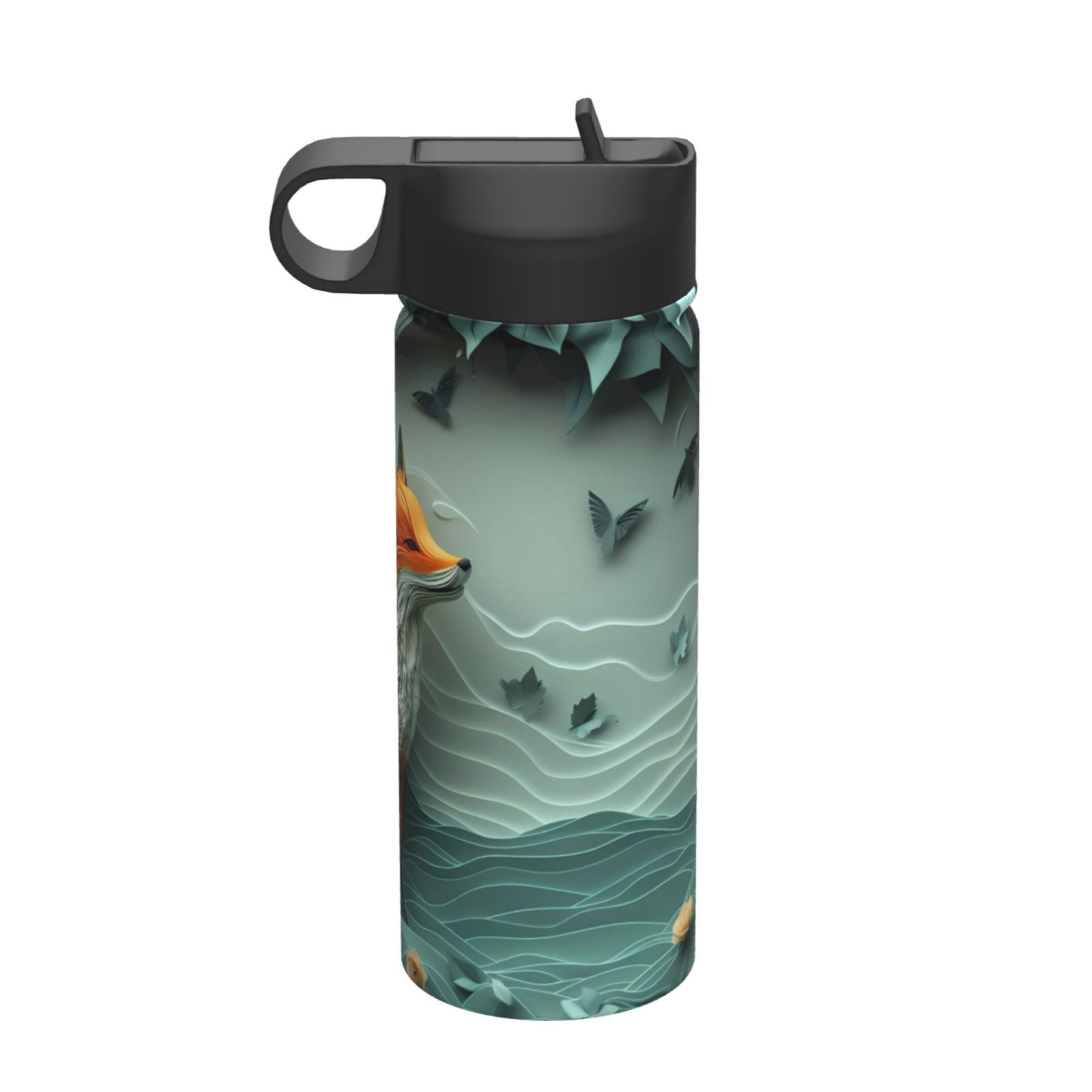 Honeii Paper Fox Crow Fantasy Print 18 oz Insulated Water Bottle with ...