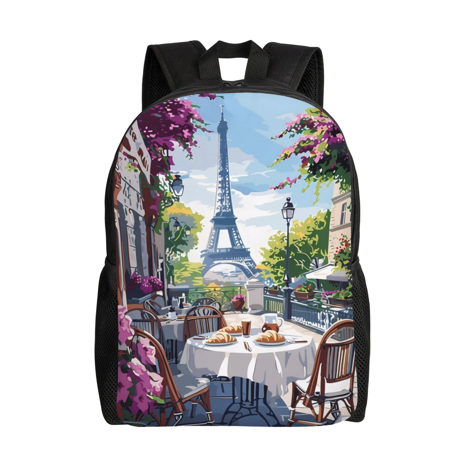 Honeii Parisian Cafe With Eiffel Print Laptop Backpack for Work ...