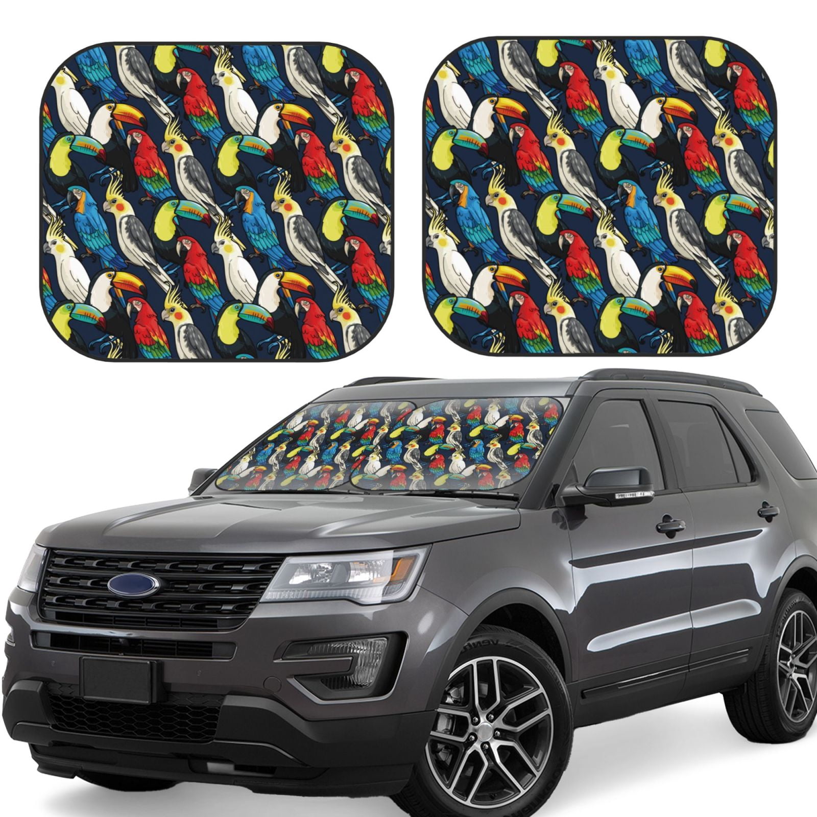 Honeii Parrot Print Foldable Car Sun Shade for Windshield, 2-Piece UV ...