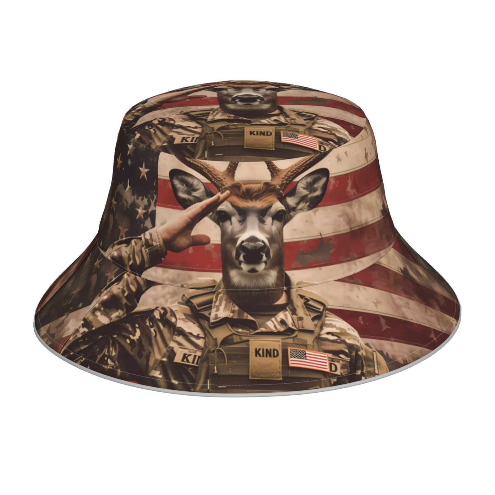 Honeii Patriotic Deer Soldier Salute for Unisex Bucket Hat Waterproof ...