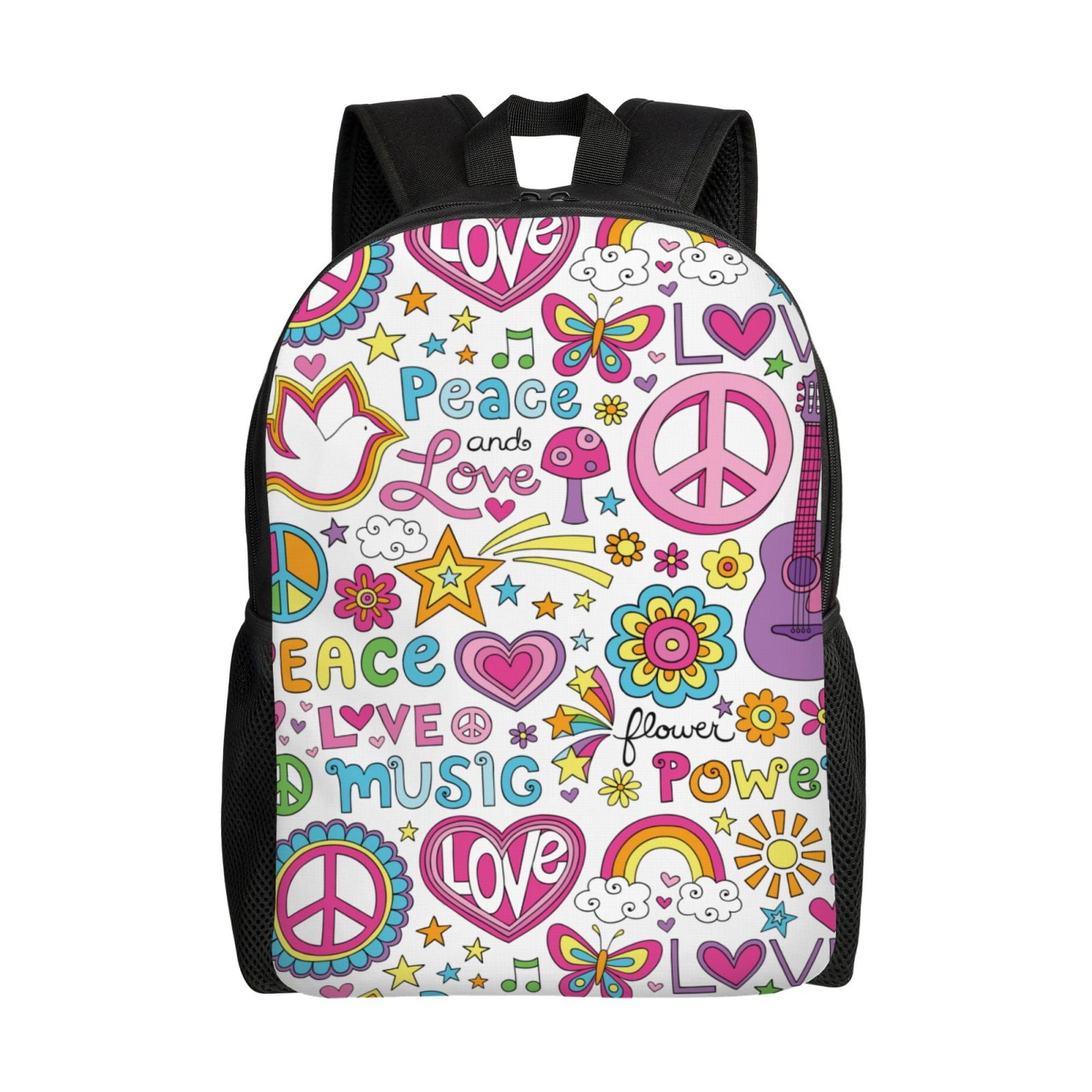 Honeii Peace Love and Dove Flower Power Print Laptop Backpack for Work ...