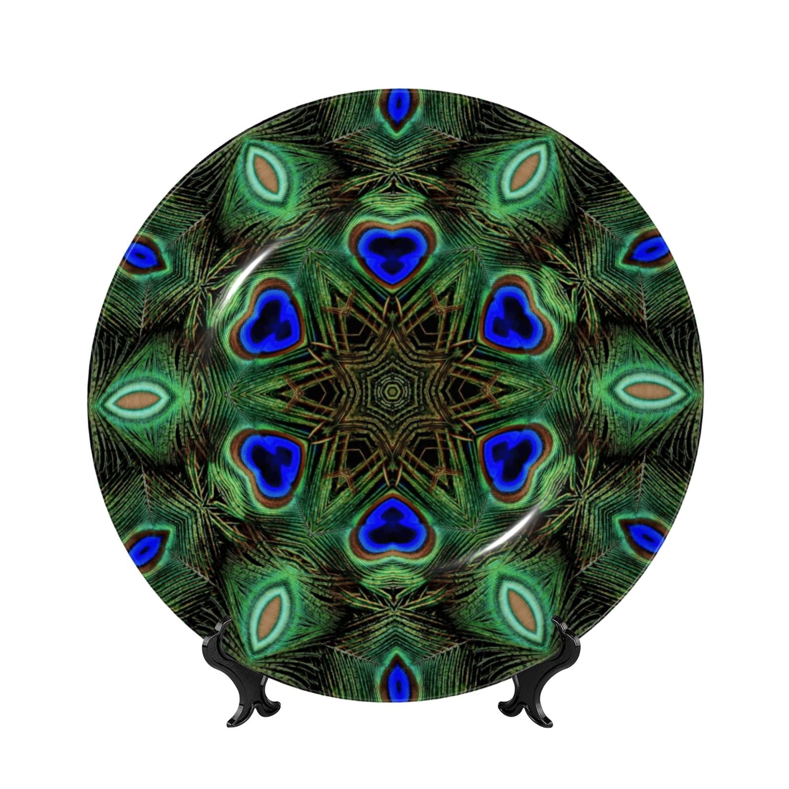 Honeii Peacock Feathers Print Elegant Bone China Decorative Plate ...