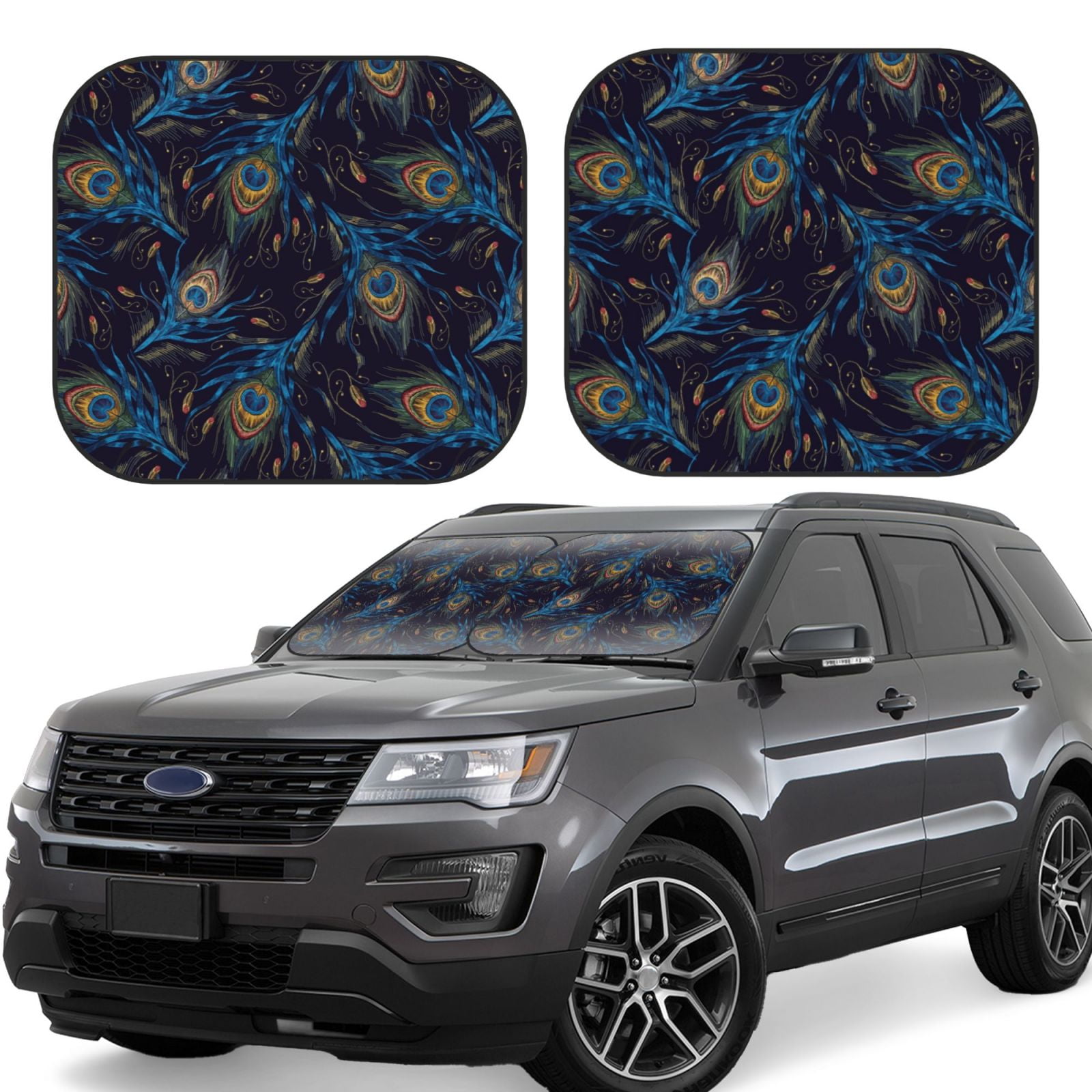 Honeii Peacock Feathers Print Foldable Car Sun Shade for Windshield, 2 ...