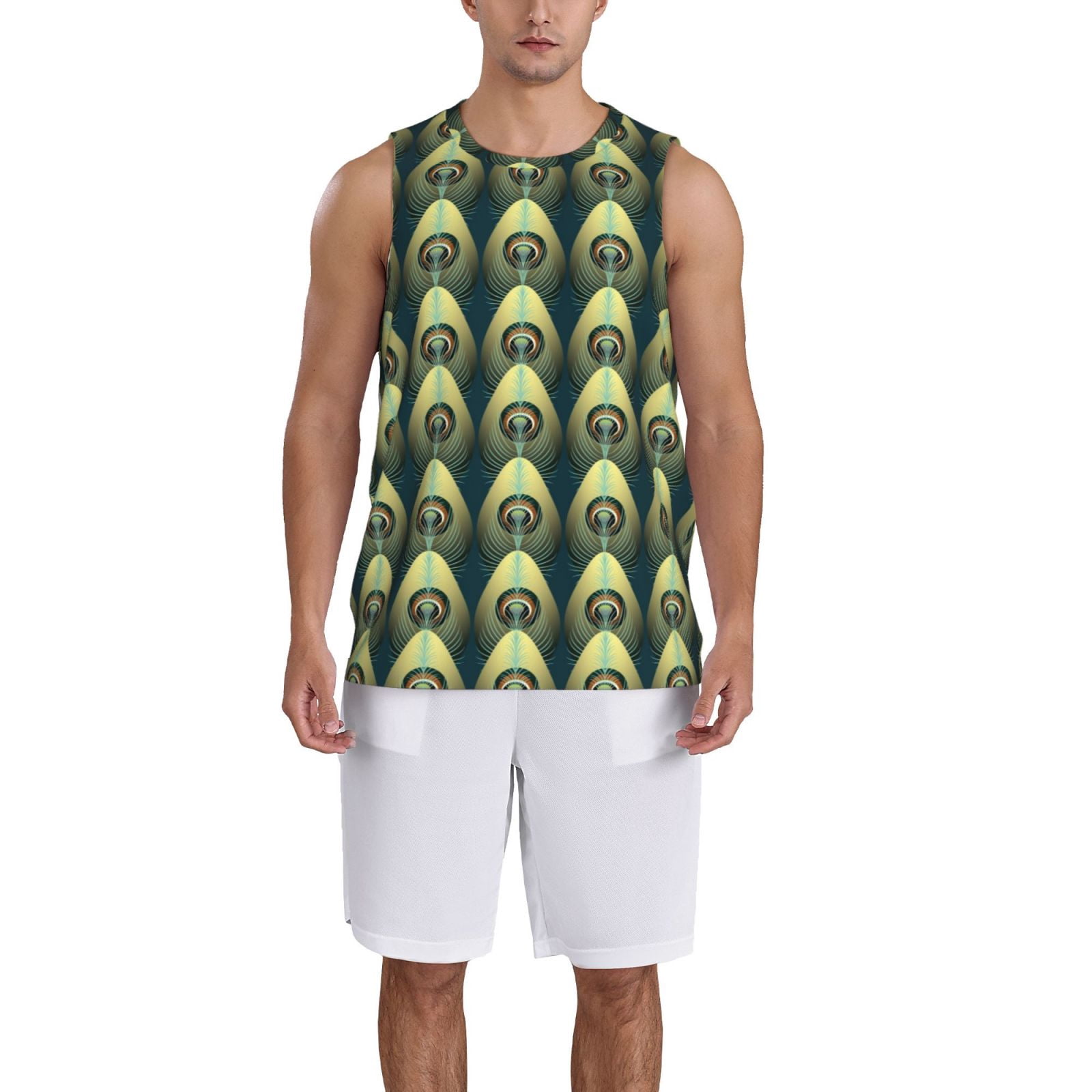 Honeii Peacock Gold Feather print basktball shirt for men and women ...