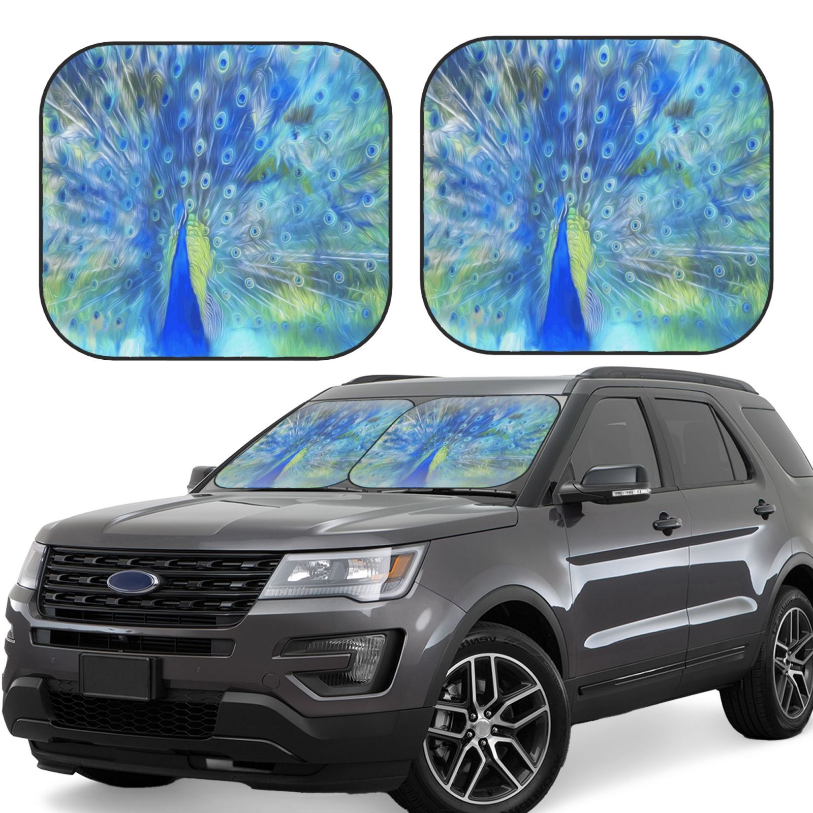 Honeii Peacock Print Foldable Car Sun Shade for Windshield, 2-Piece UV ...