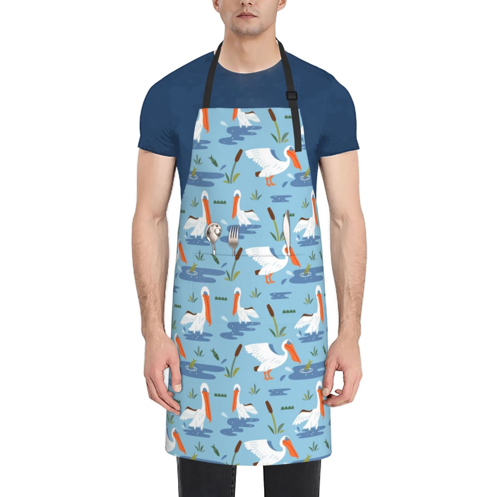 Honeii Pelican Reed And Fish Print Waterproof Apron, Adjustable Kitchen ...