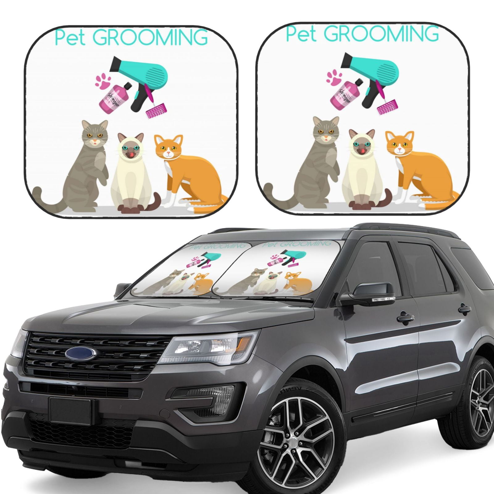 Honeii Pet Care Grooming Print Foldable Car Sun Shade for Windshield, 2 ...