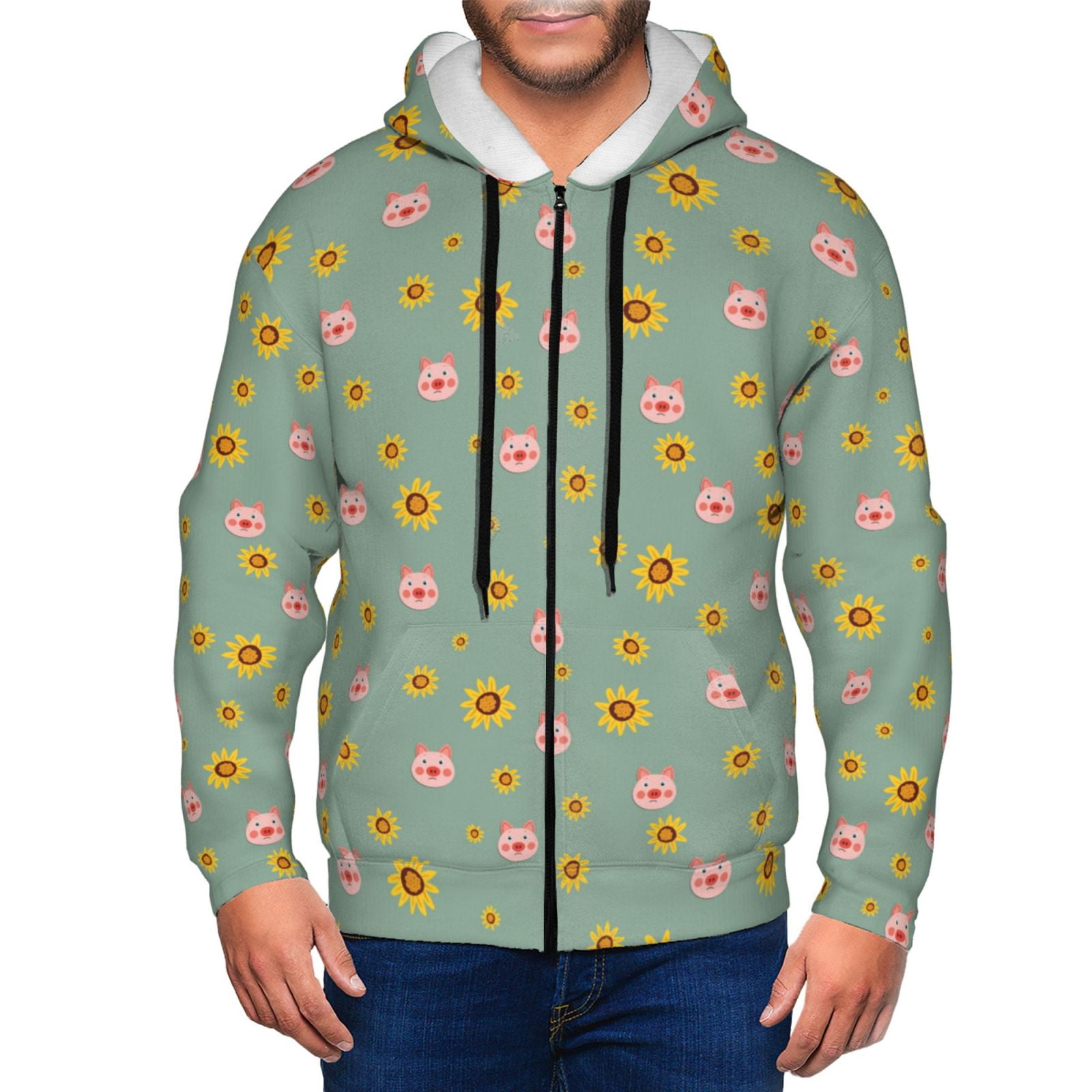 Honeii Pig Face With Sunflower Print Hoodies for Men, Pullover & Full ...