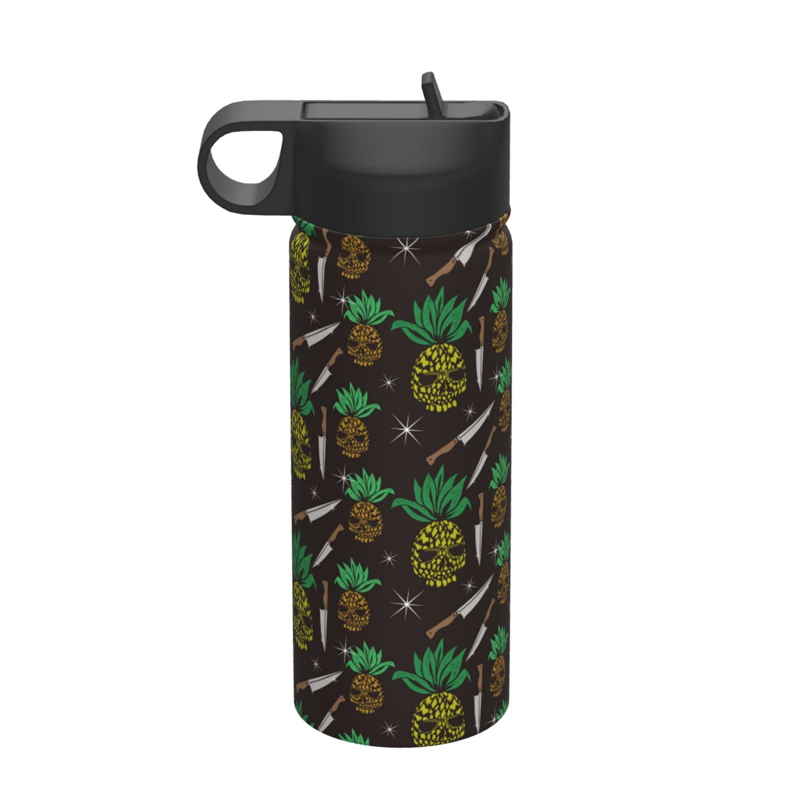 Honeii Pineapples Print 18 oz Insulated Water Bottle with Straw Lid ...