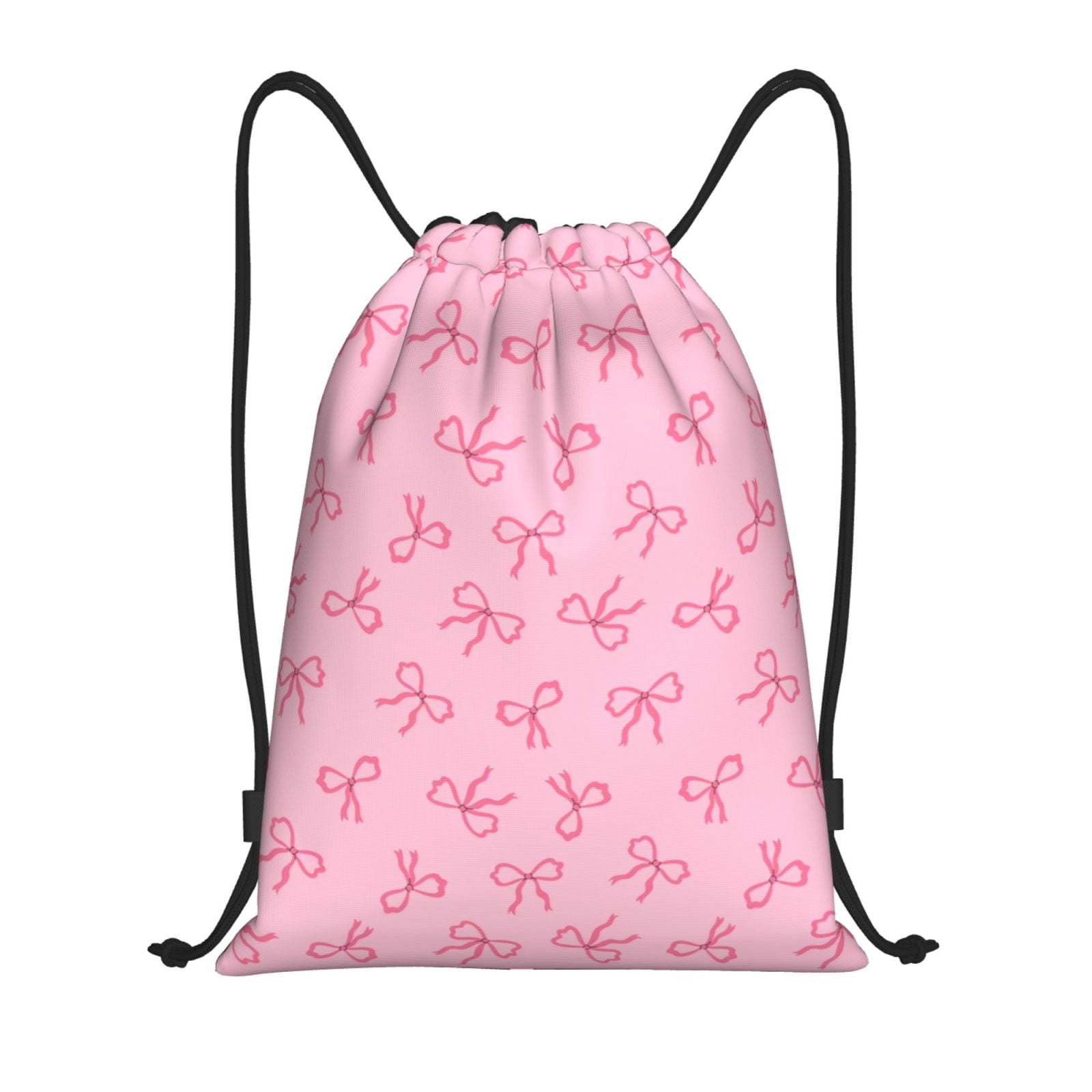 Honeii Pink Bows Print Drawstring Backpack,Drawstring Bags String ...