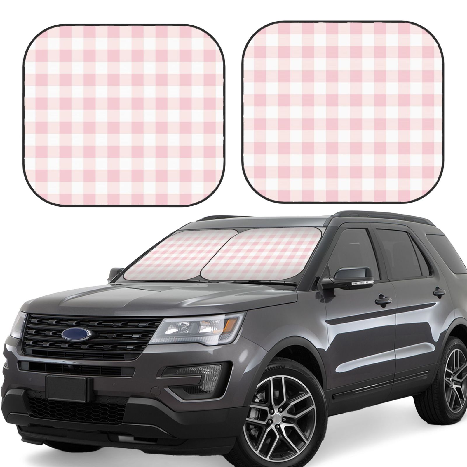 Honeii Pink Checkboard Print Foldable Car Sun Shade for Windshield, 2 ...