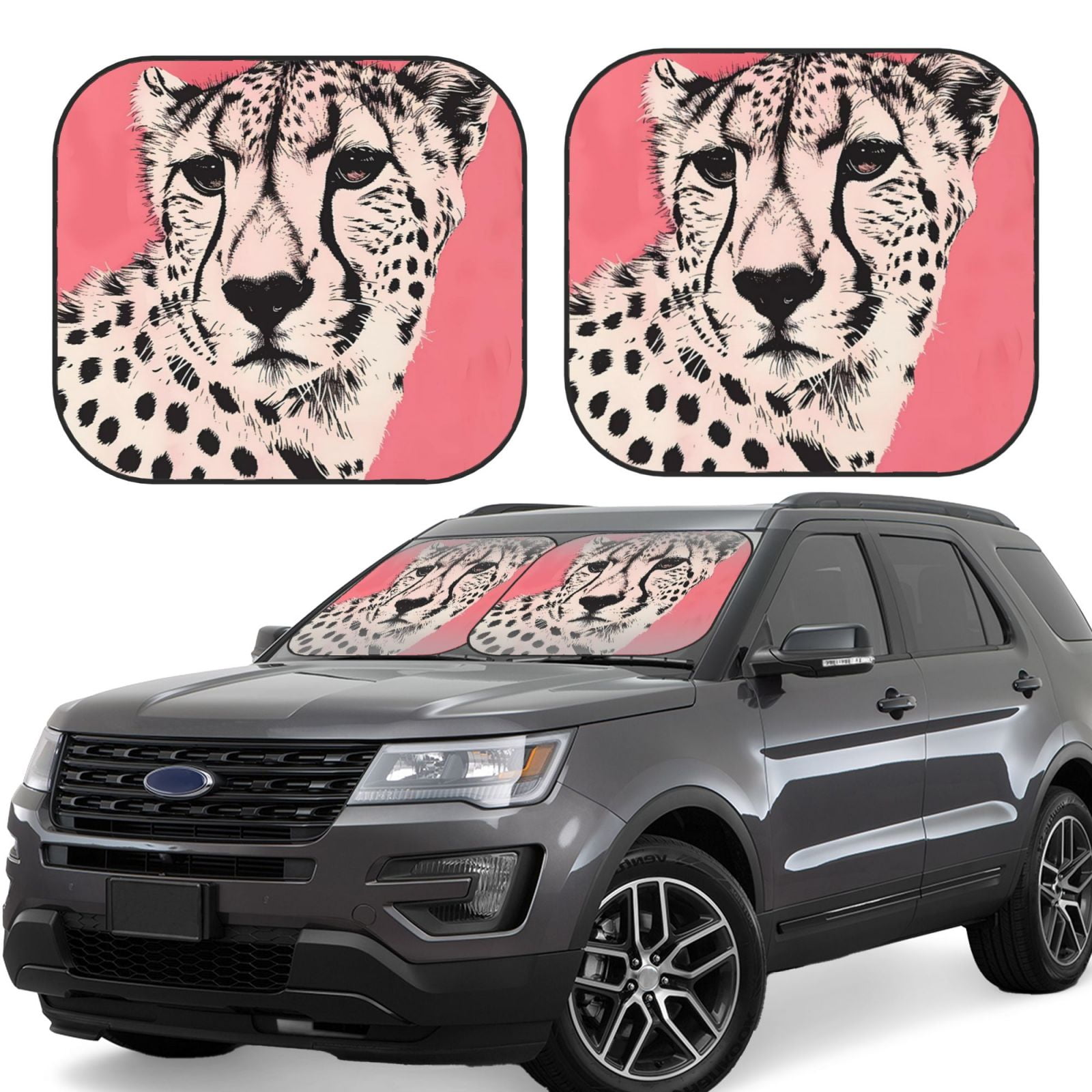 Honeii Pink Cheetah Art Print Foldable Car Sun Shade for Windshield, 2 ...