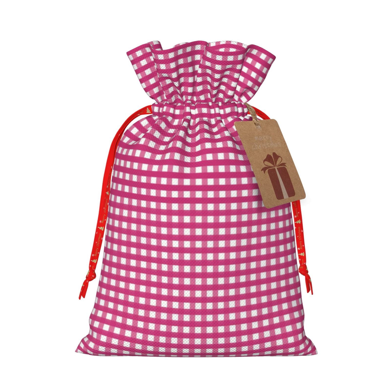 Honeii Pink Gingham Print Small Burlap Bags,Christmas Drawstring Treat ...