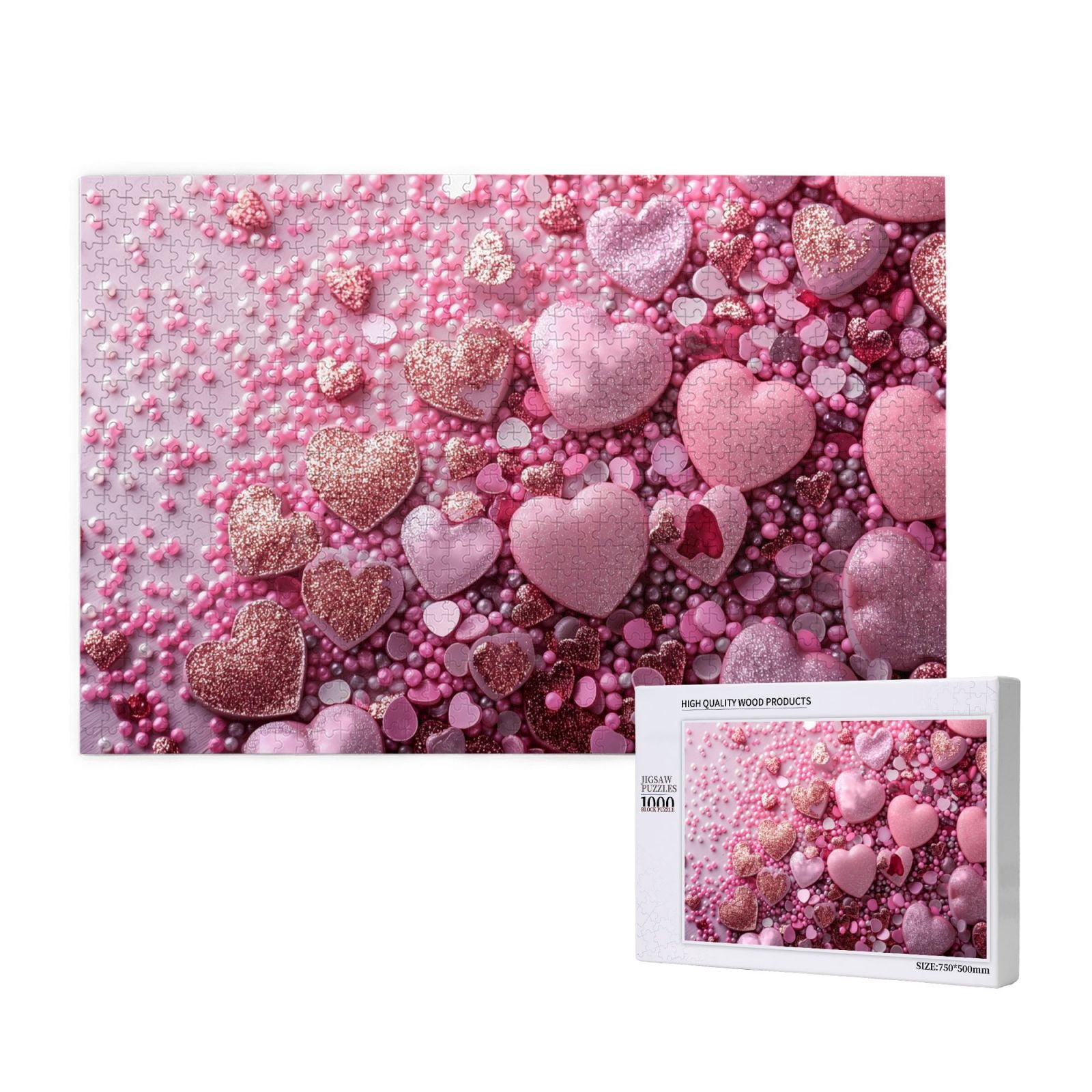 Honeii Pink Glitter Heart Candy Pattern 1000 Piece Puzzles for Adults ...