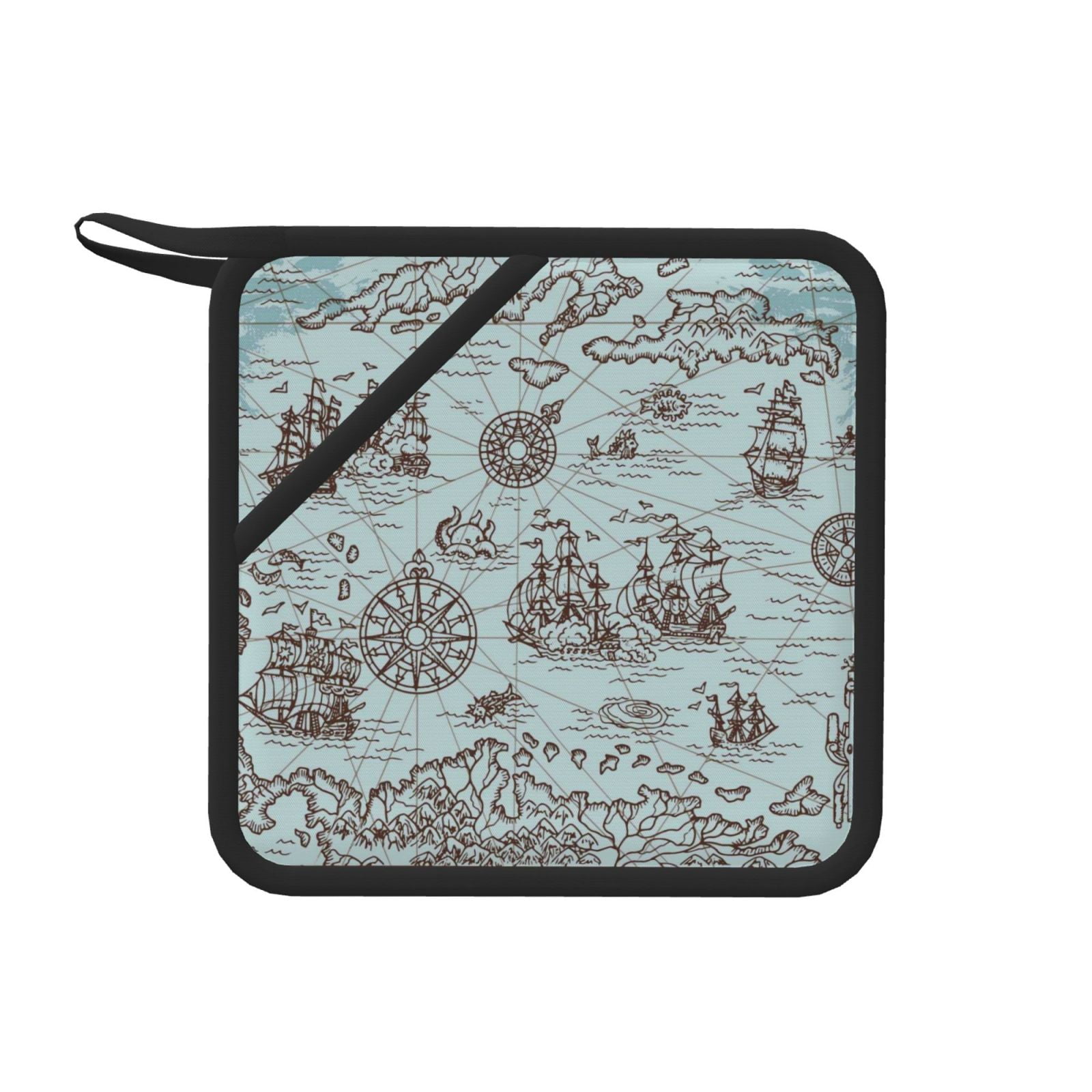 Honeii Pirate Adventure Map for Silicone Trivets for Hot Pots and Pans ...