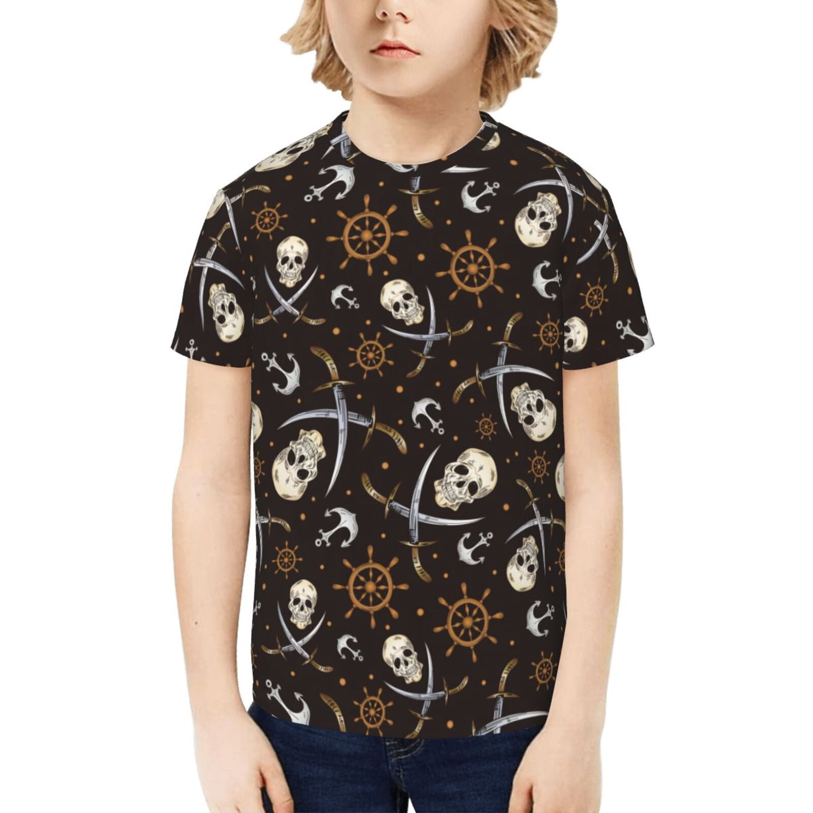 Honeii Pirate Skulls Print Kids Boy T-Shirt,Breathable Round Neck Tee ...