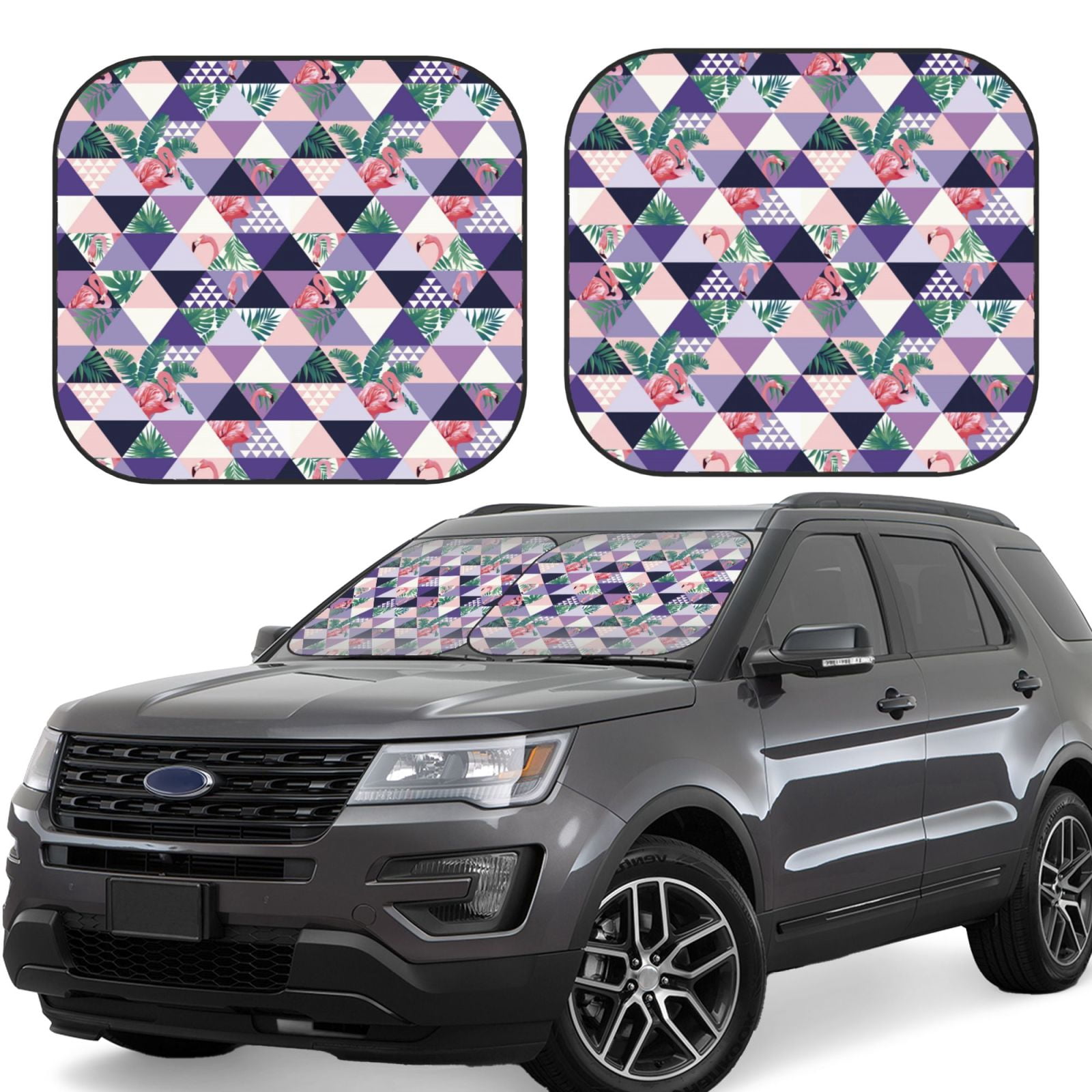 Honeii Plaid Flamingo Print Foldable Car Sun Shade for Windshield, 2 ...