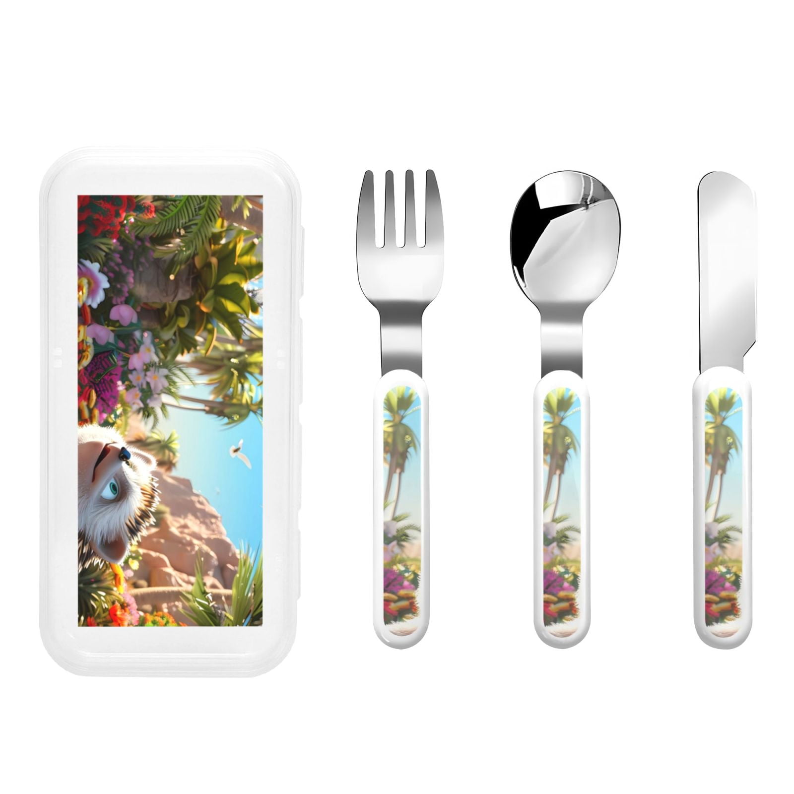 Honeii Playful Hedgehog Forest Pond Print Children's Knife, Fork And ...
