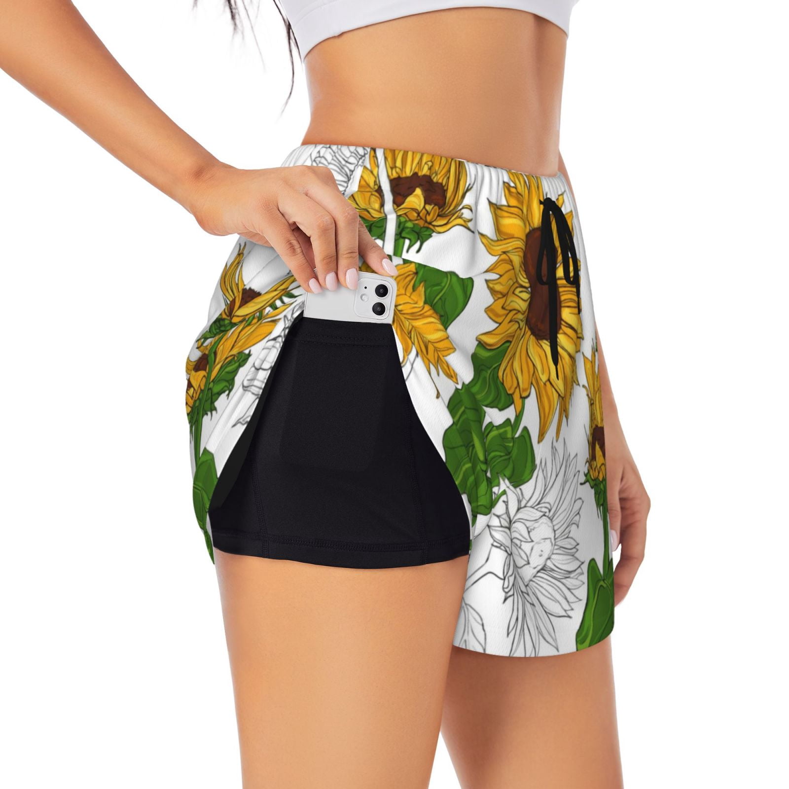 Honeii Plump Sunflower And Sketch print a double-layered women's ...