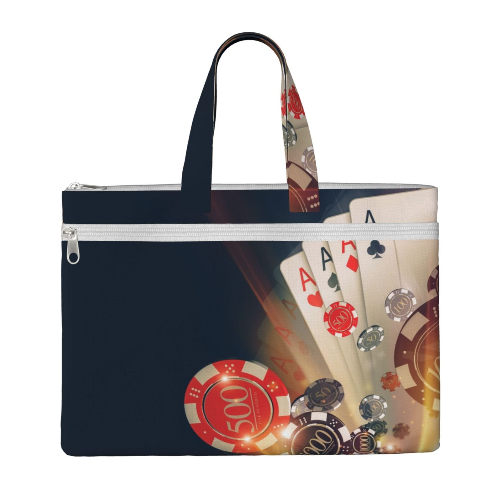 Honeii Poker Chips Print Canvas Tote Bag with Compartments Laptop Tote ...