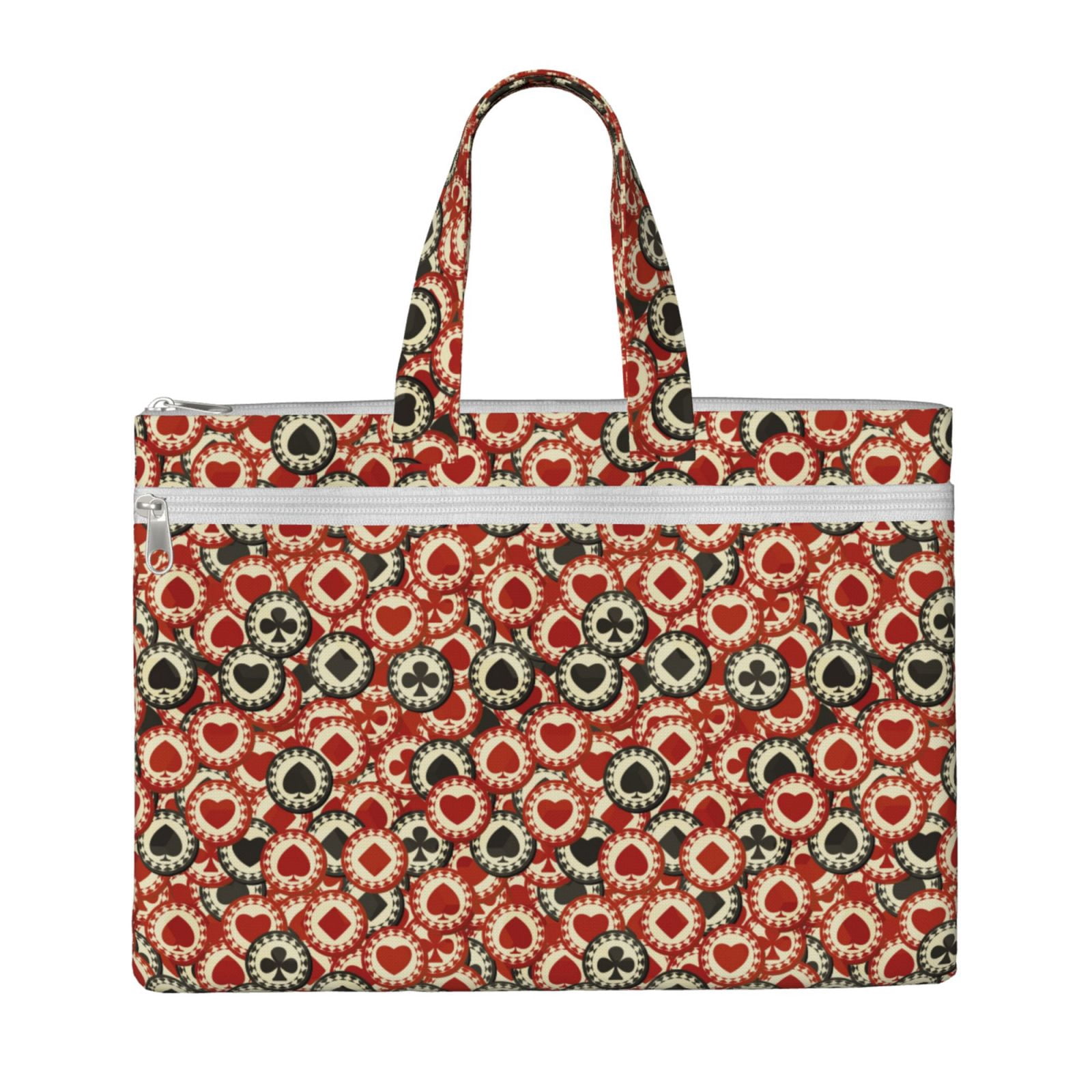 Honeii Poker Chips Print Canvas Tote Bag with Compartments Laptop Tote ...