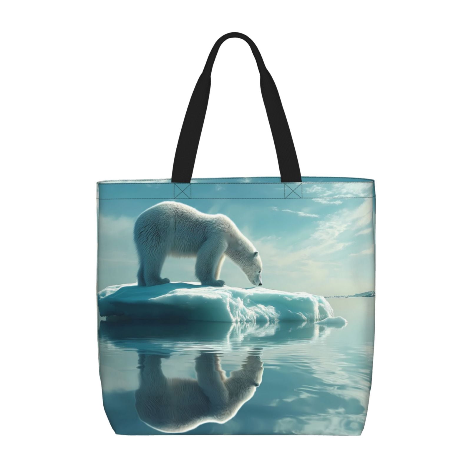 Honeii Polar Bear On Iceberg Print Tote Bag, Reusable Grocery Shopping ...