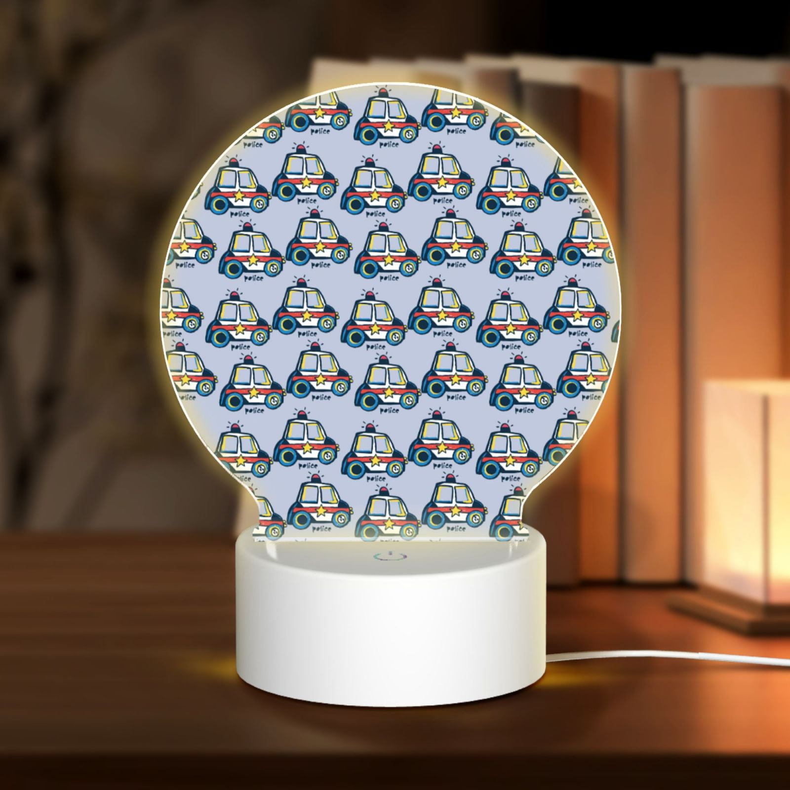 Honeii Police Car Print Acrylic LED Night Lamp,Round Touch-Control ...