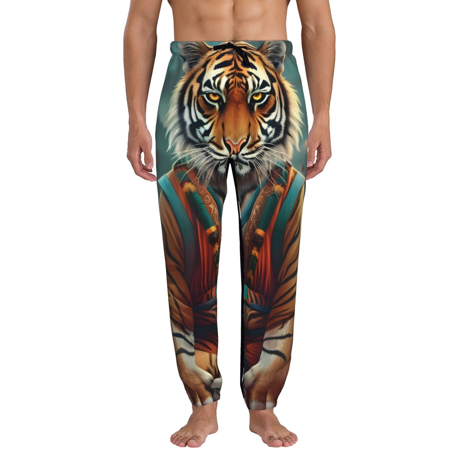 Honeii Pond Meditating Tiger Print Mens Jogger Sweatpants, Men's Lounge ...