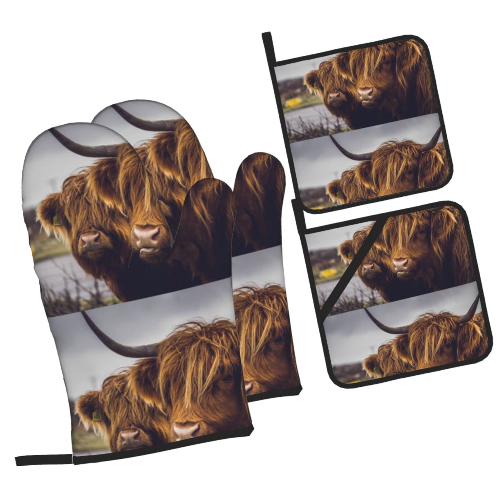 Honeii Portrait Of Cow With Its Baby Cow Pattern Oven Mitts and Pot ...