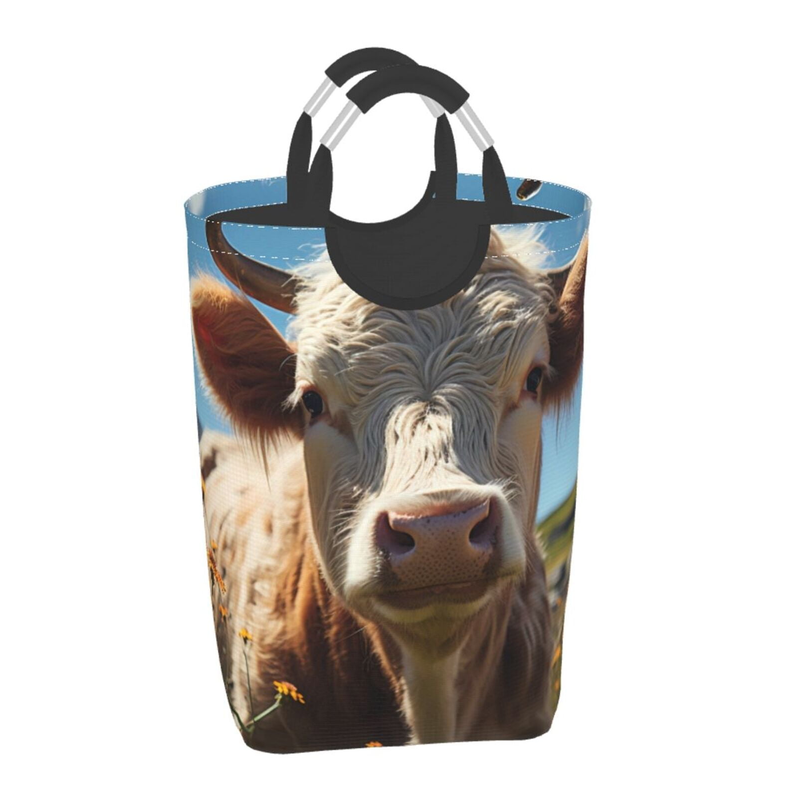 Honeii Prairie Flower Cow Print Laundry Hamper Collapsible Laundry ...