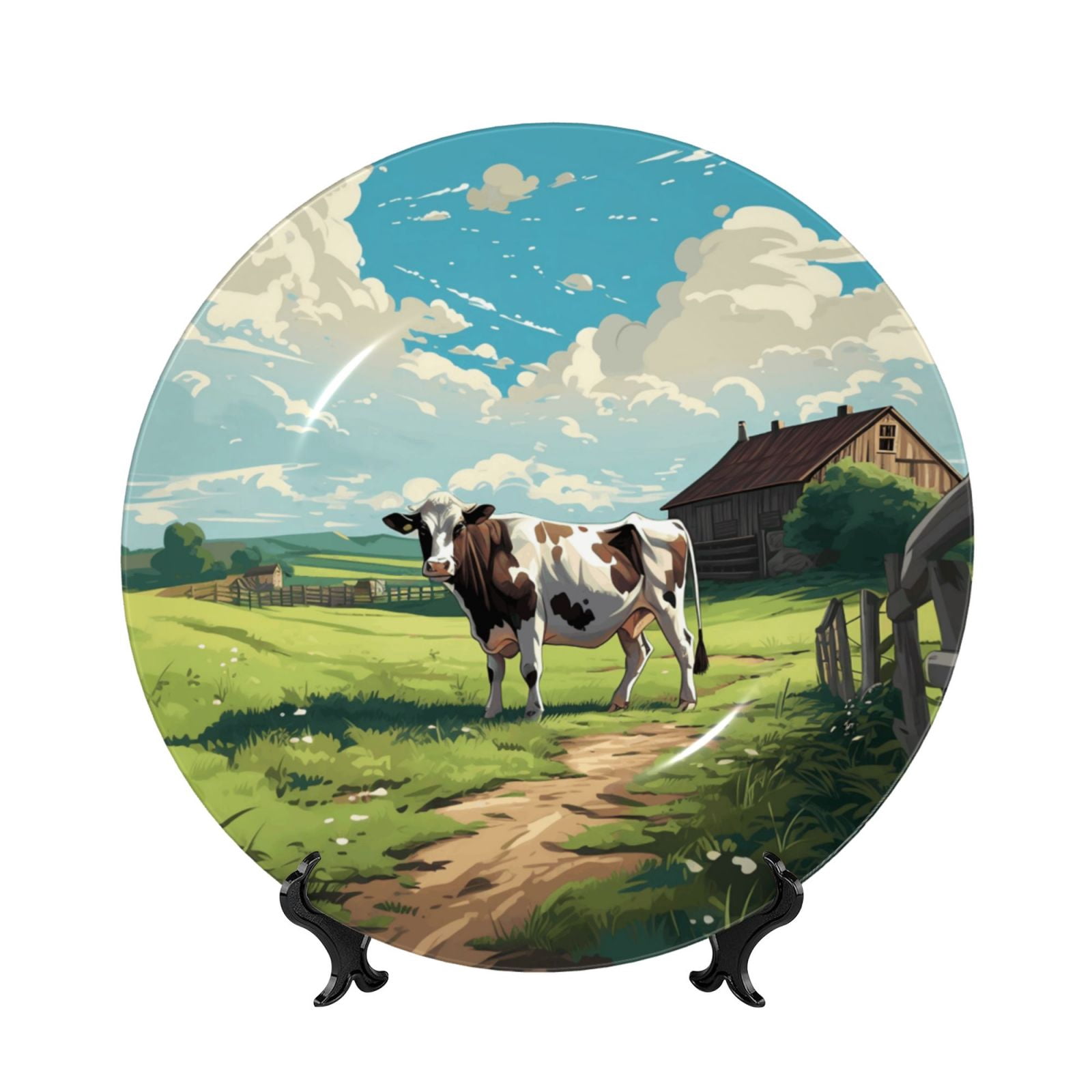 Honeii Prairie Pasture Cow Print Elegant Bone China Decorative Plate ...