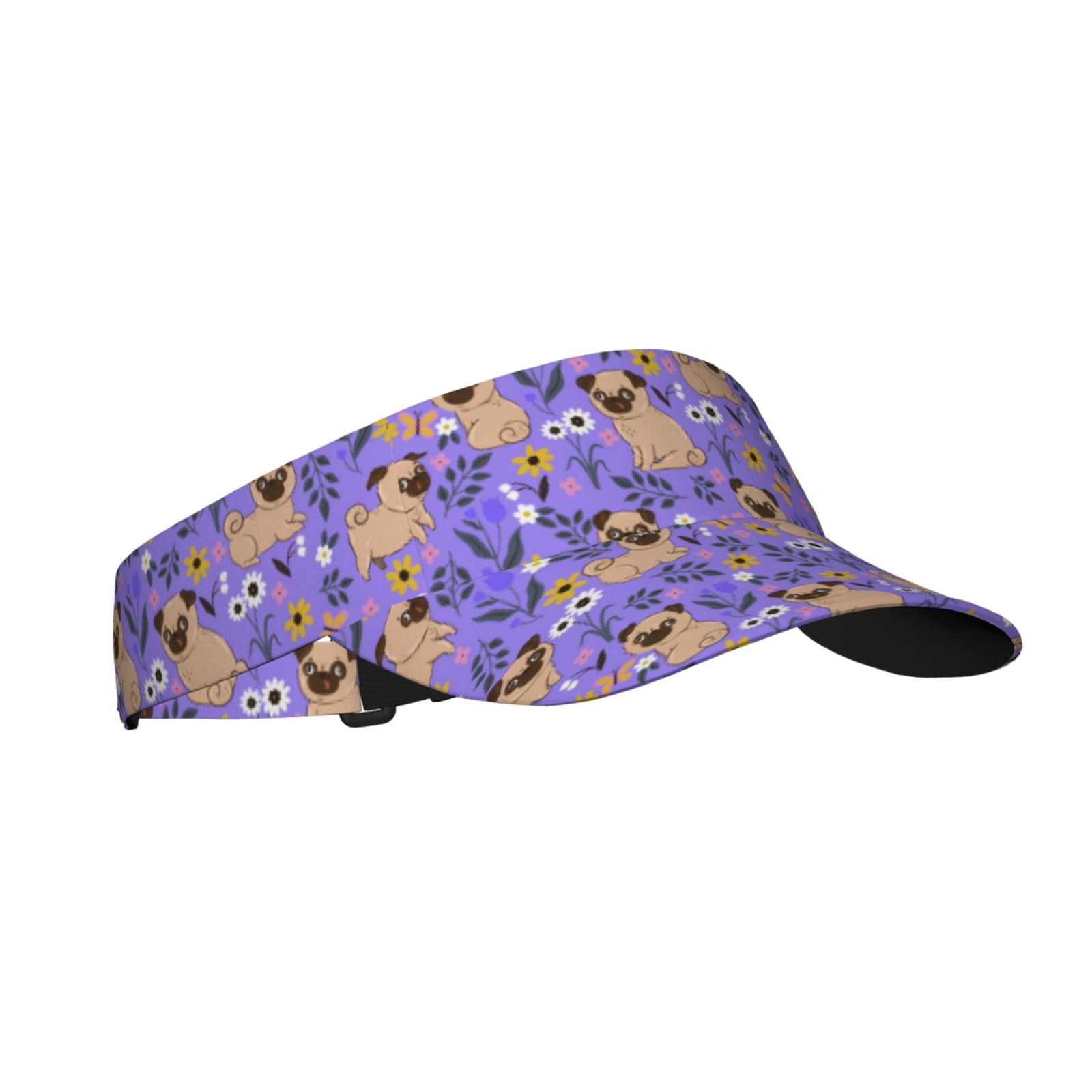 Honeii Pugs and Flowers Print Adult Sunscreen Visor Cap, Adjustable Sun ...